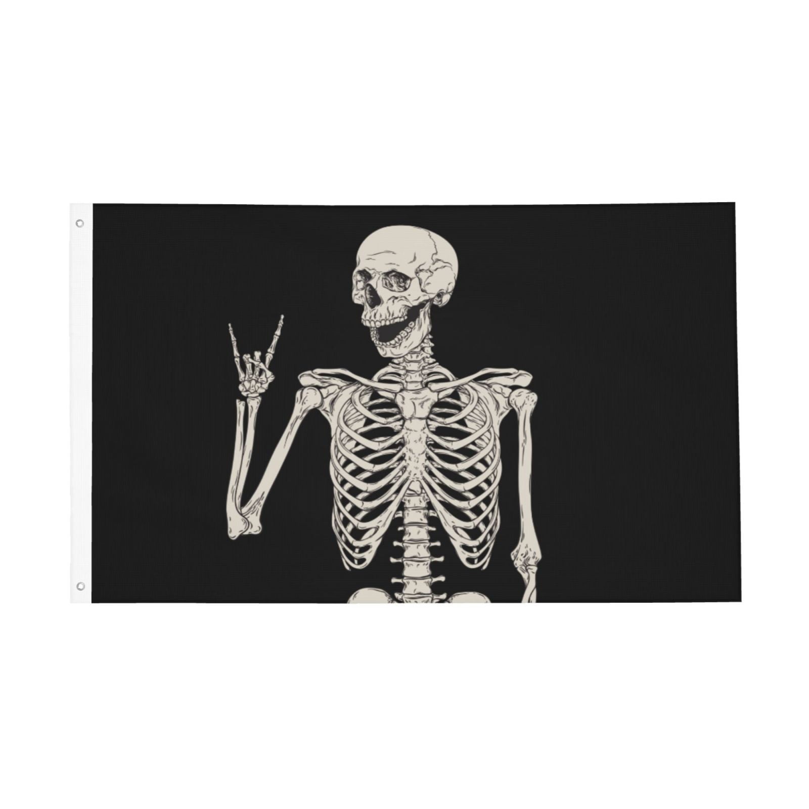 Rock And Roll Skeleton Skull Flag 3x5 Ft Outdoor Indoor With Grommet ...