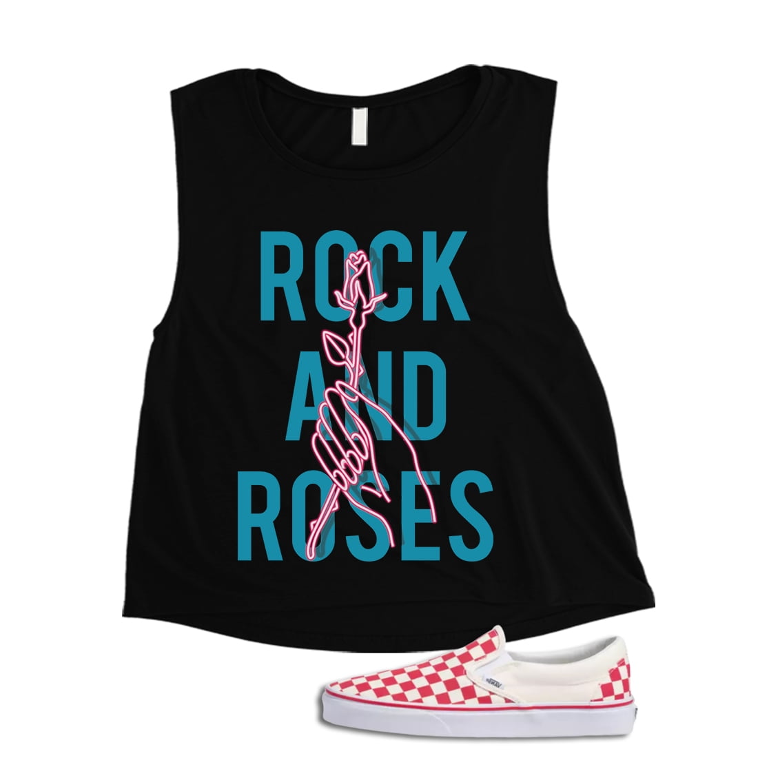 Rock And Roses Neon Sign Vintage Black Womens Crop Top - Walmart.com