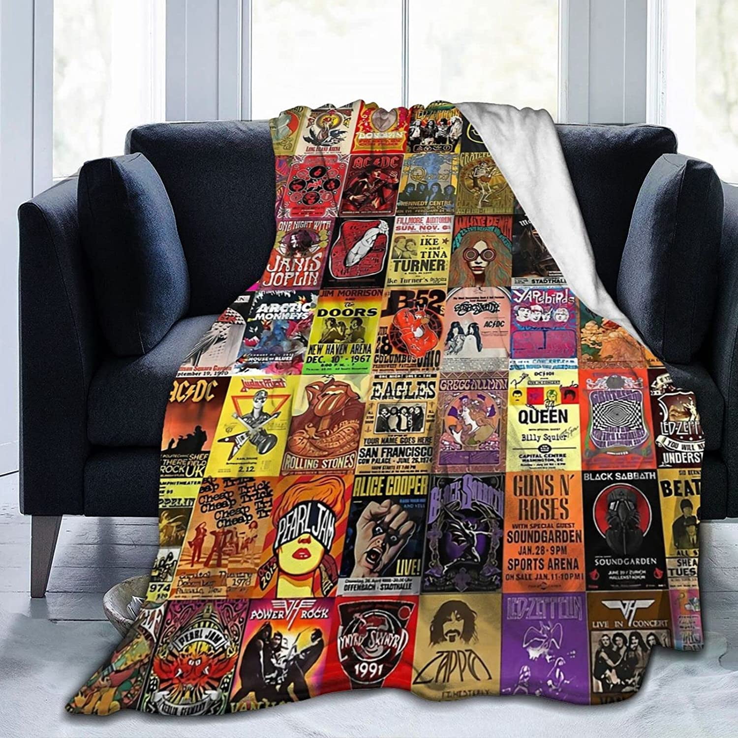 Rock Band Collage Flannel Blanket Lightweight Cozy Bed Blankets Soft ...