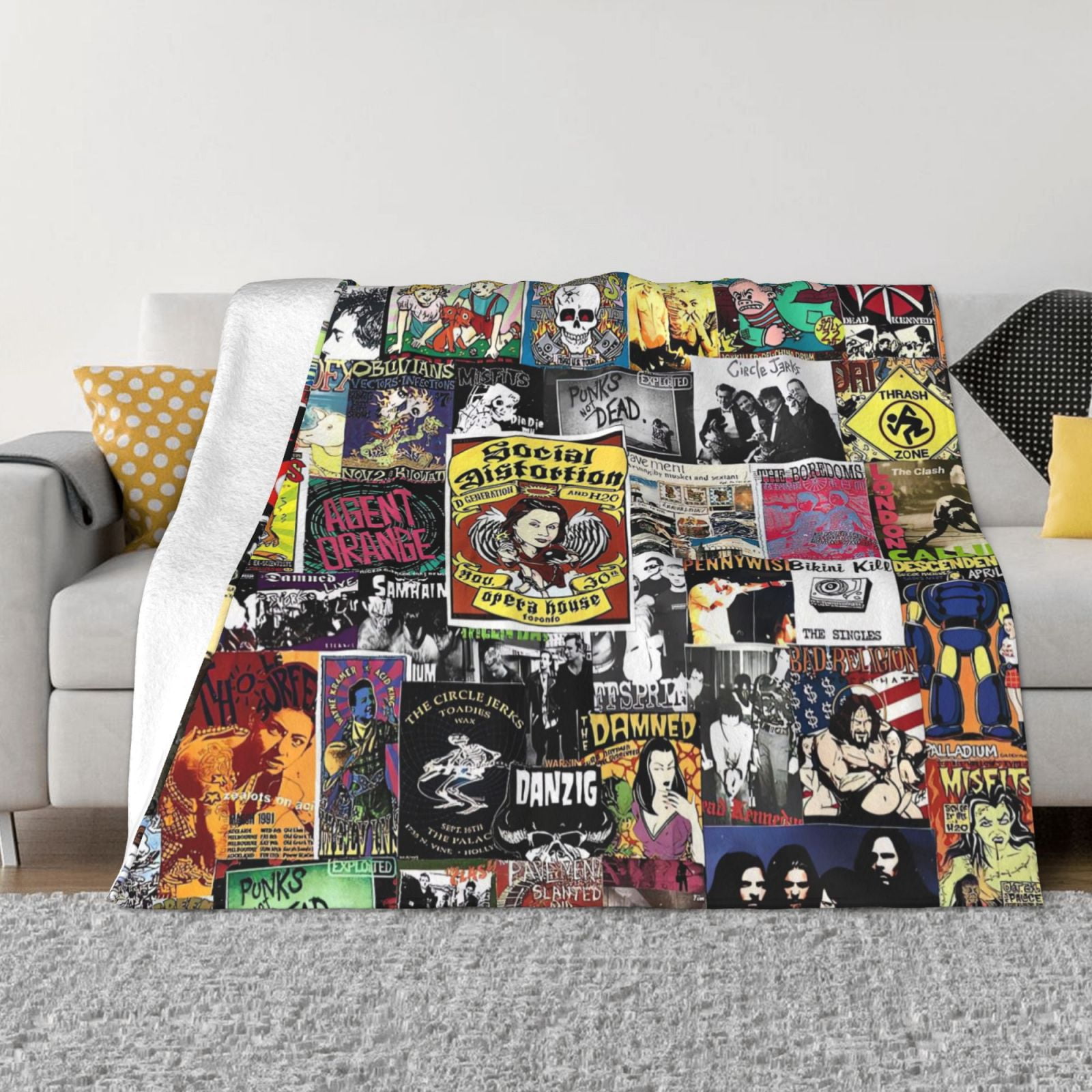 Rock Band Collage Throw Blanket 50"X40" Soft Flannel Lightweight Plush ...