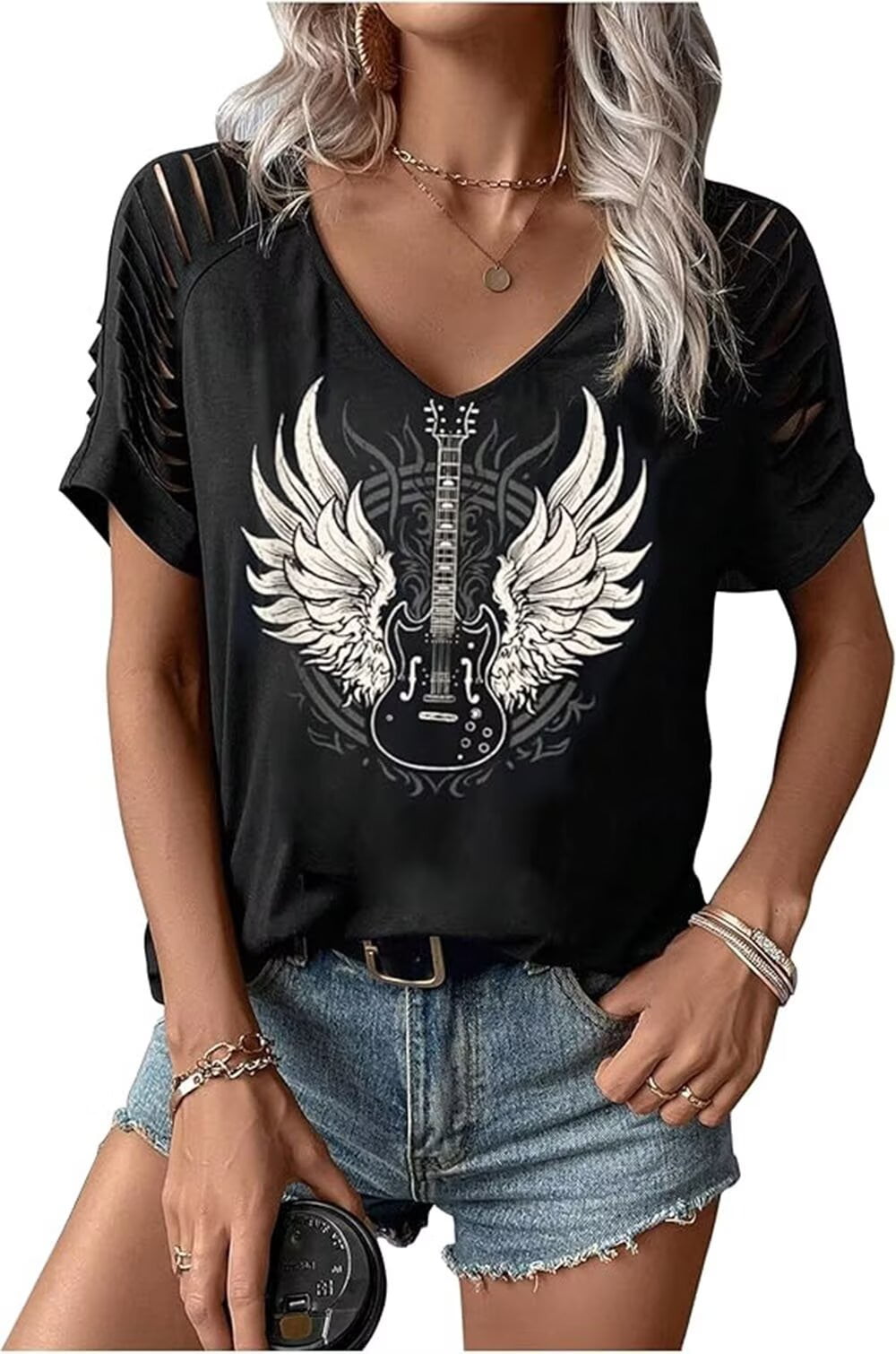 Rock Band T Shirt for Women Sexy V-Neck Country Music Short Sleeved ...