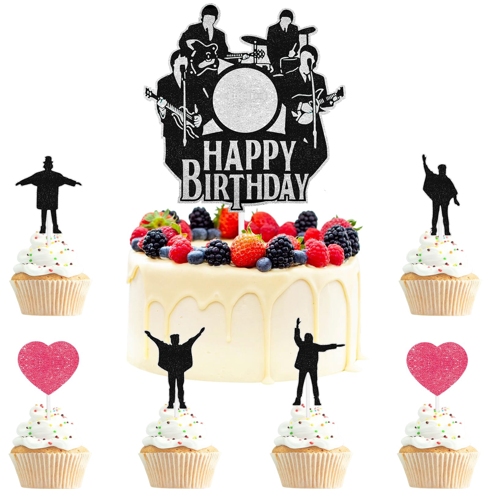 Rock Band Themed Happy Birthday Cake Toppers 7-Piece Set - 80s rock ...