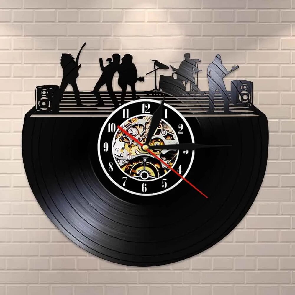 Rock Band on Stage Black White Vinyl Wall Clock,Vinyl Record Clock Wall ...