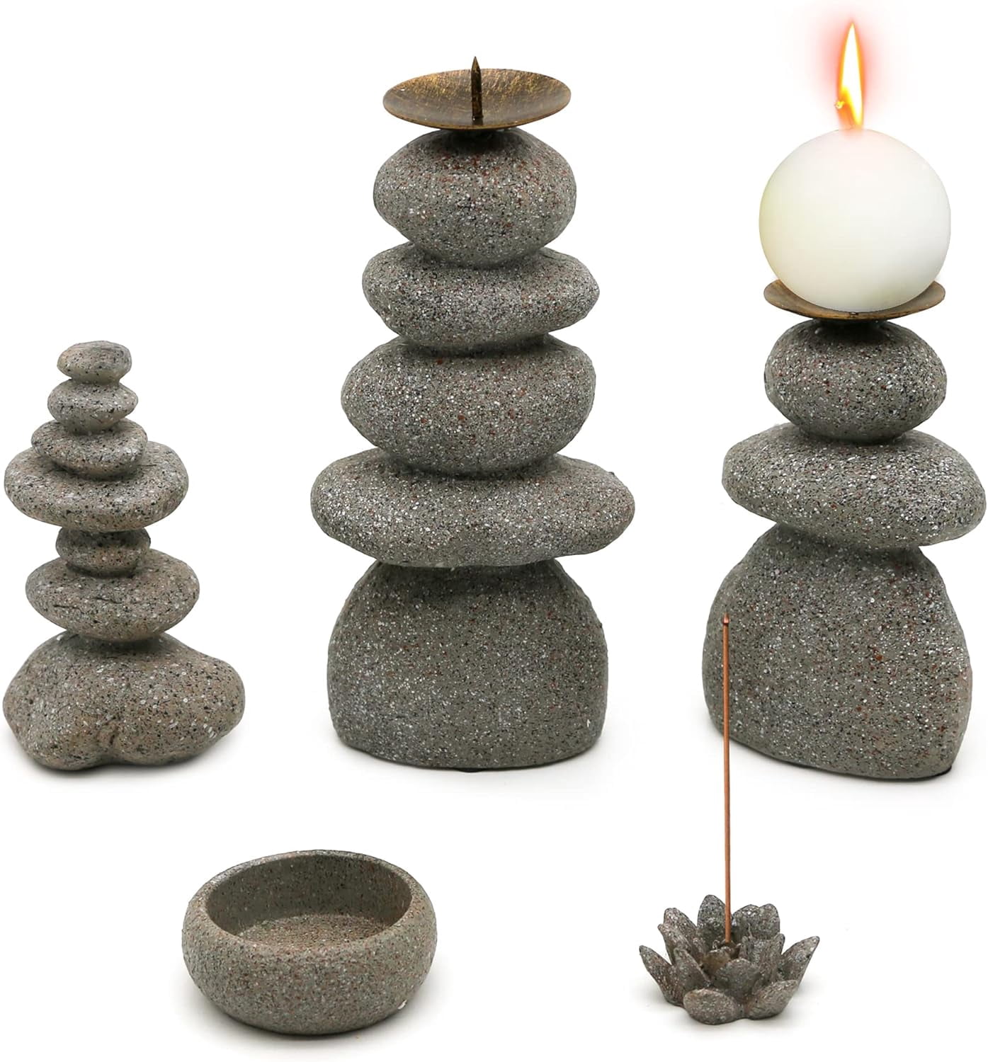 Rock Cairns Candle Holder - Taper Pillar Candle Stick Holder Set of 5 ...