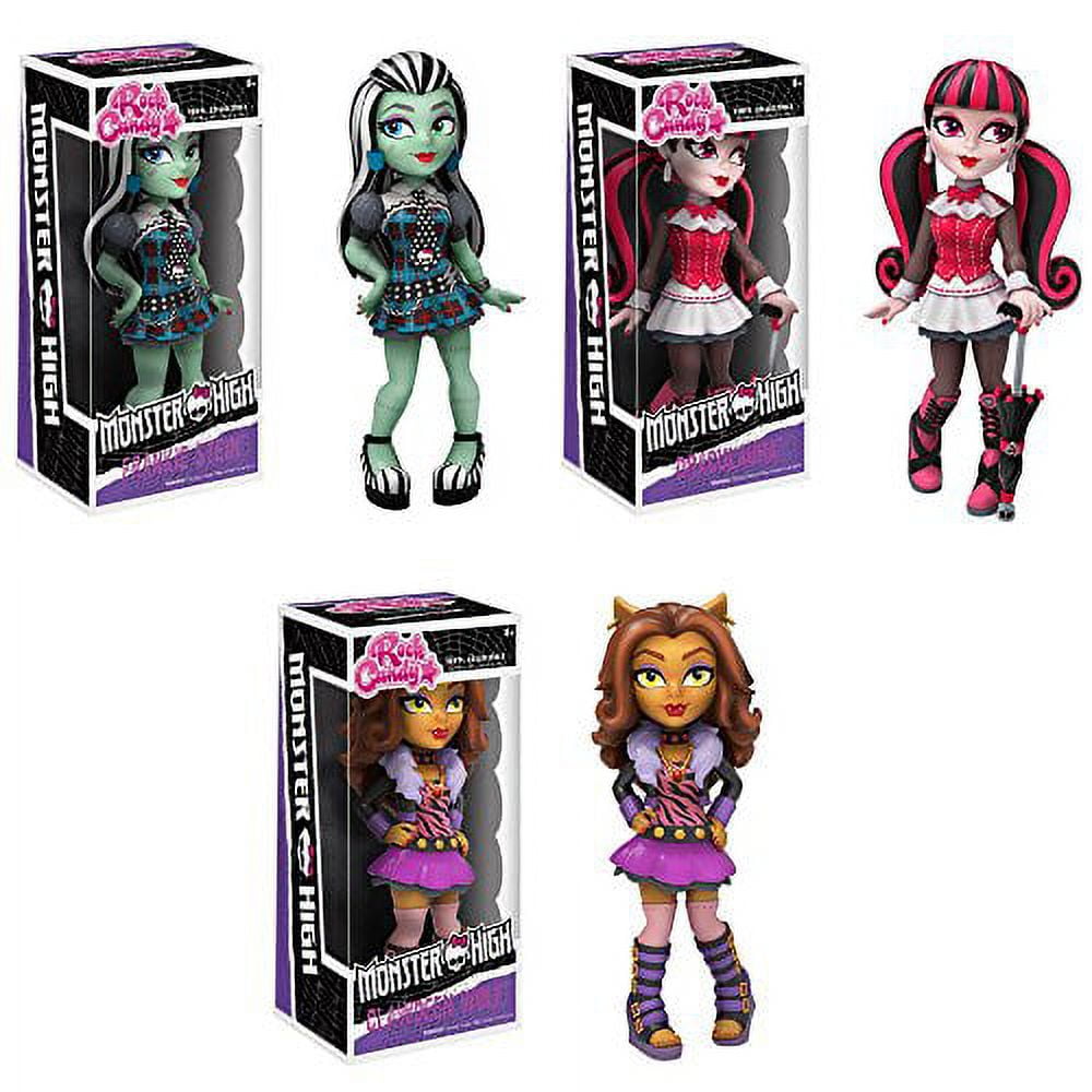 Rock Candy: Monster High Frankie Stein Clawdeen Wolf Draculaura Vinyl ...