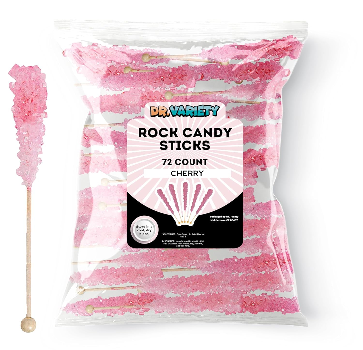 Rock Candy on a Stick (72 Pack) - Bulk INDIVIDUALLY WRAPPED Cherry Pure ...