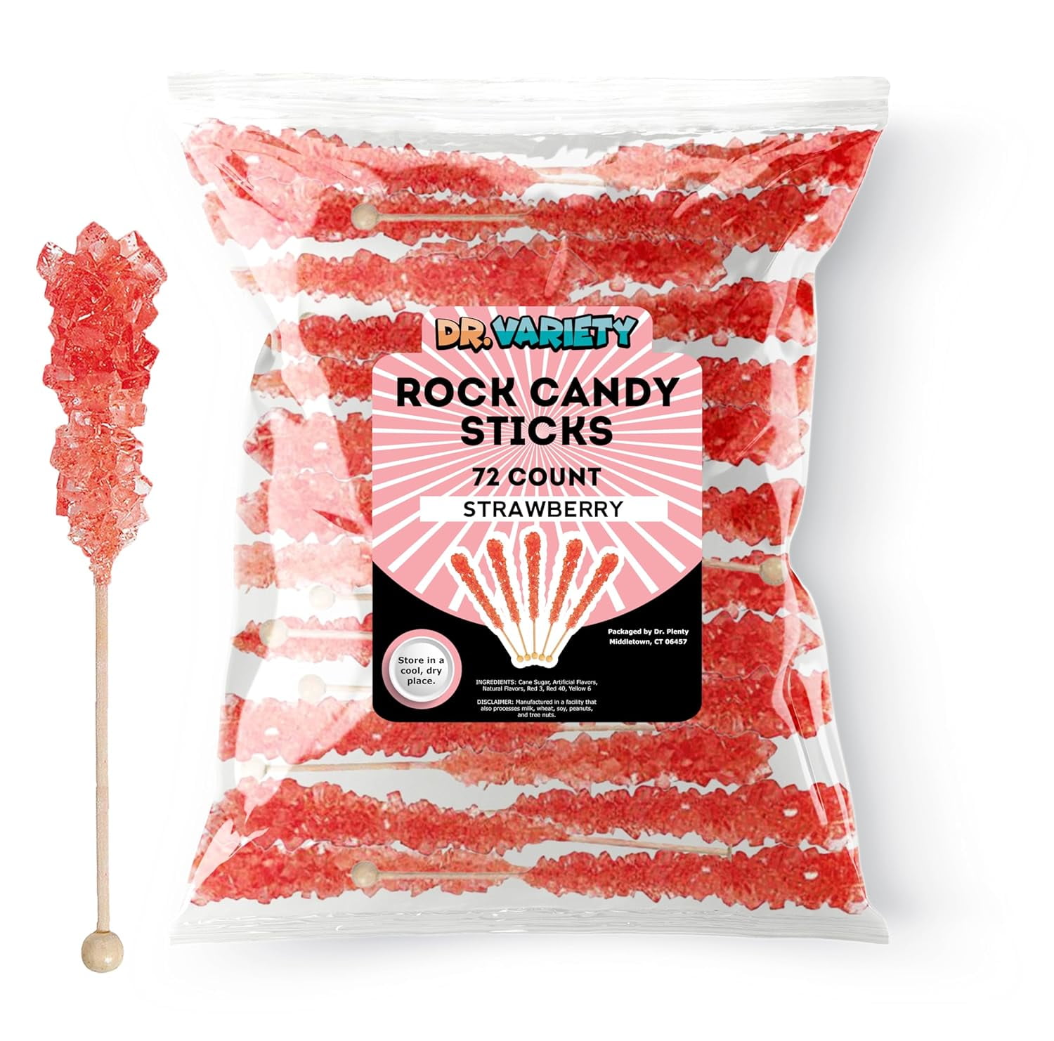 Rock Candy on a Stick (72 Pack) - Bulk INDIVIDUALLY WRAPPED Strawberry ...