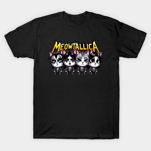 Rock Cat Band Graphic Tee with Cute Cartoon Feline Musicians in Concert ...