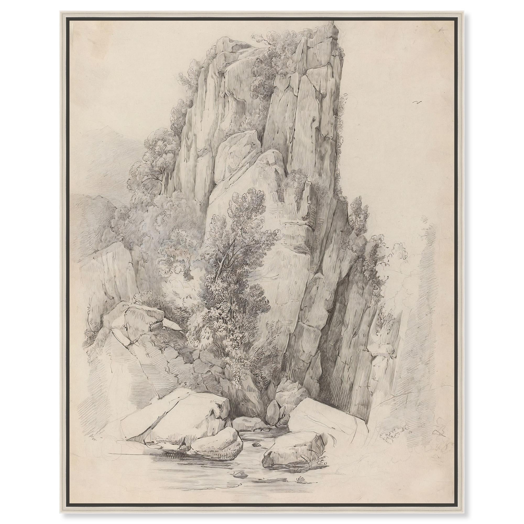 Rock Cliffs above a Stream 1818 Canvas Classic Sketches by Art Remedy ...