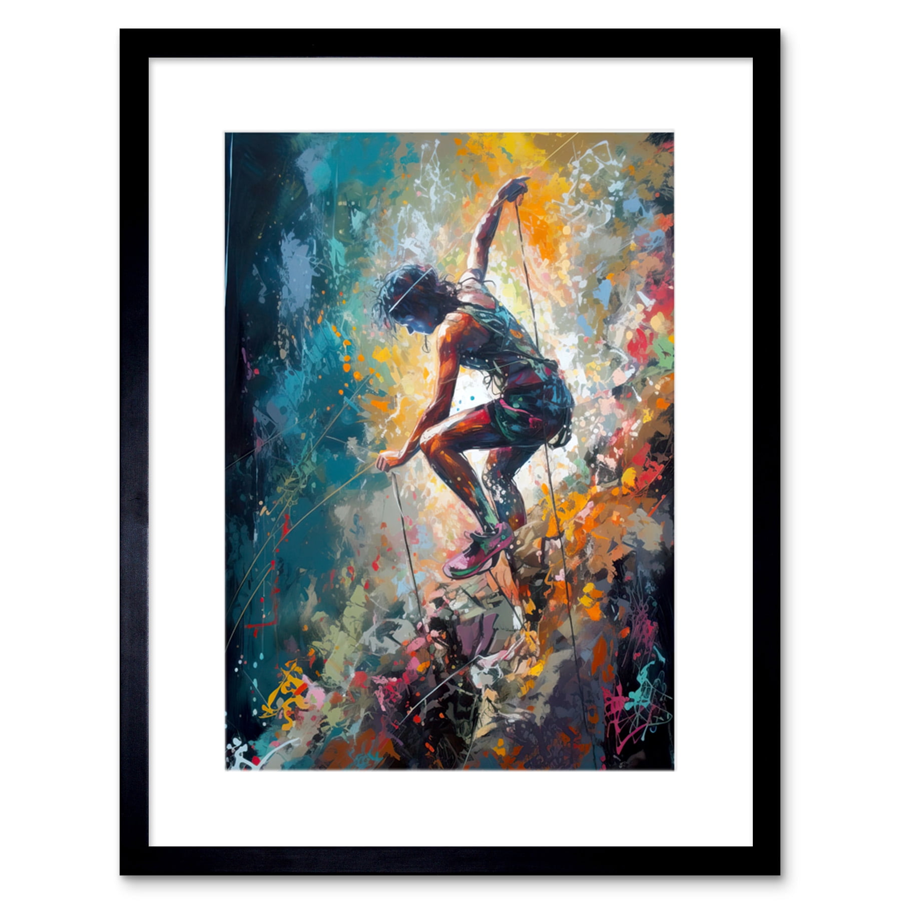 Rock Climber Multicoloured Mountain Cliff Descent Artwork Framed Wall ...