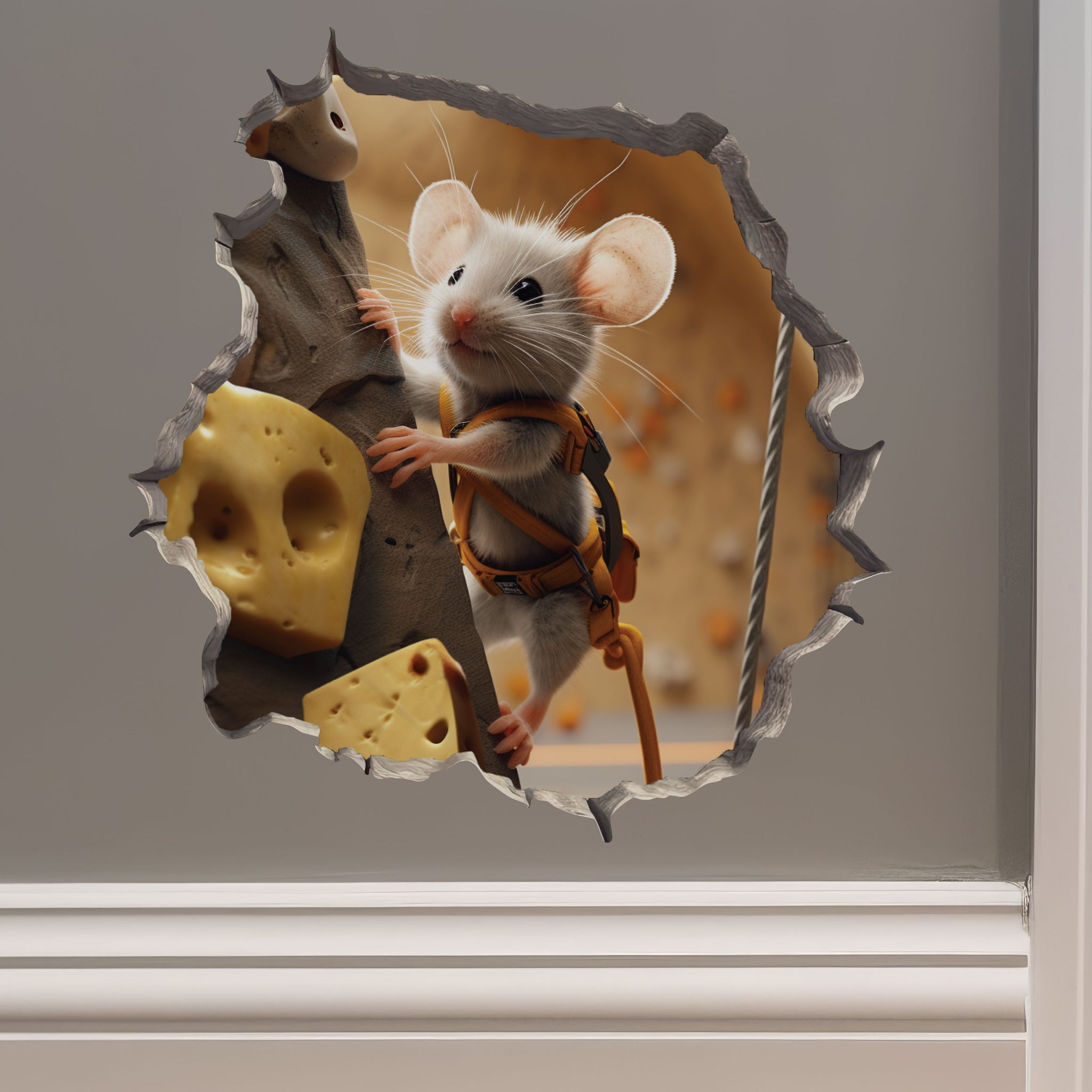 Rock Climbing Cheese Mouse in Mouse Hole Decal - Mouse Hole 3D Wall ...