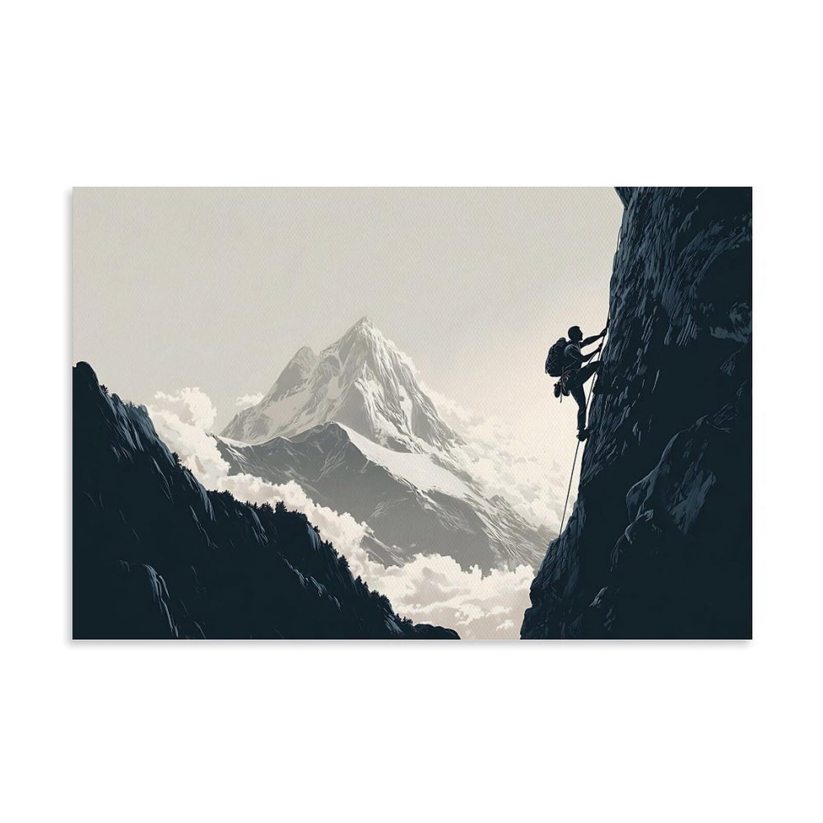 Rock Climbing Drawing Minimalist Black White Climber Art Print ...
