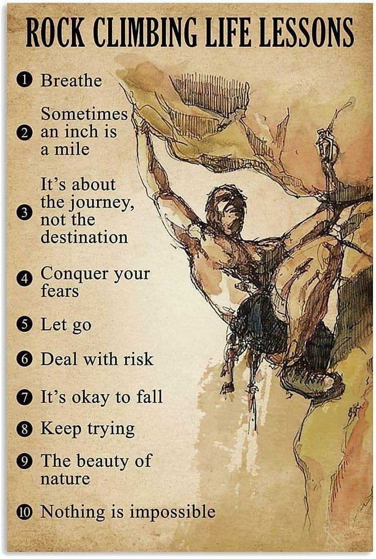 Rock Climbing Life Lessons Tin Sign Barbecue Party Metal Bar Club Cafe ...