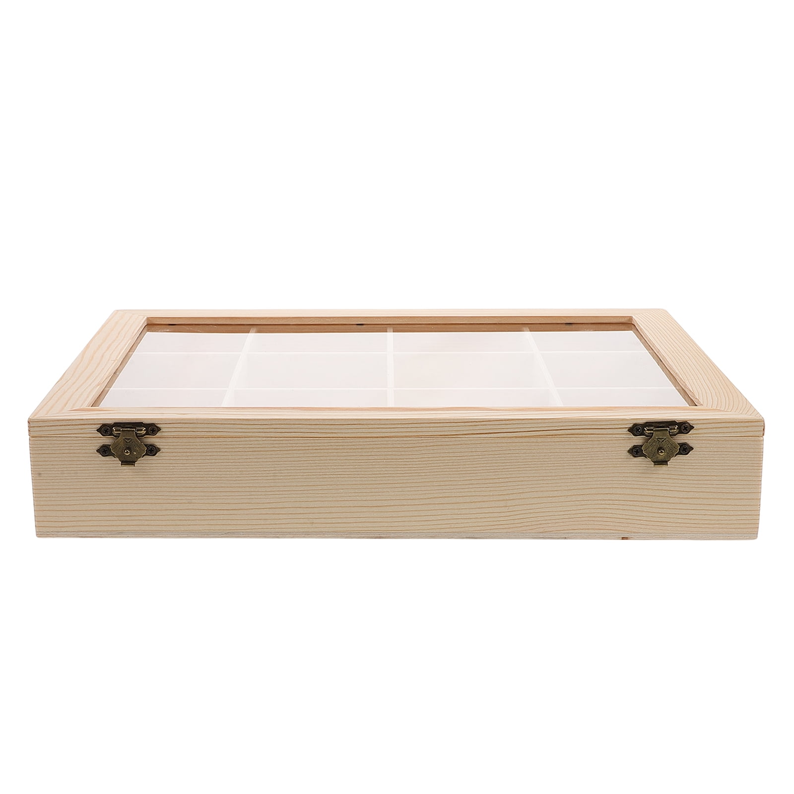 Rock Collection Display Box with Transparent Lid Wooden 12-Compartment ...