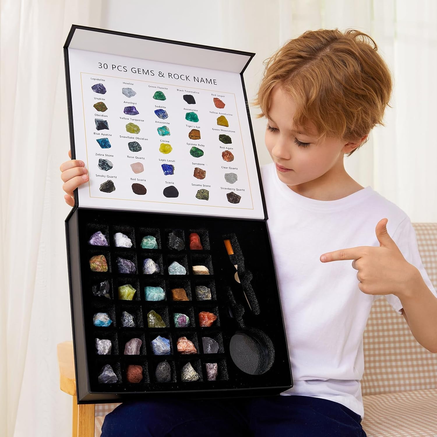 Rock Collection for Kids - 30 Pcs Rocks, Gemstones & Crystals Kit with ...