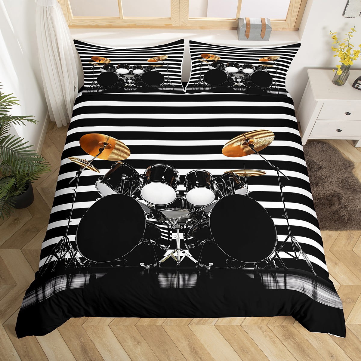 Rock Drum Set Comforter Cover Geometric Stripe Bed Set, Modern Geometry ...