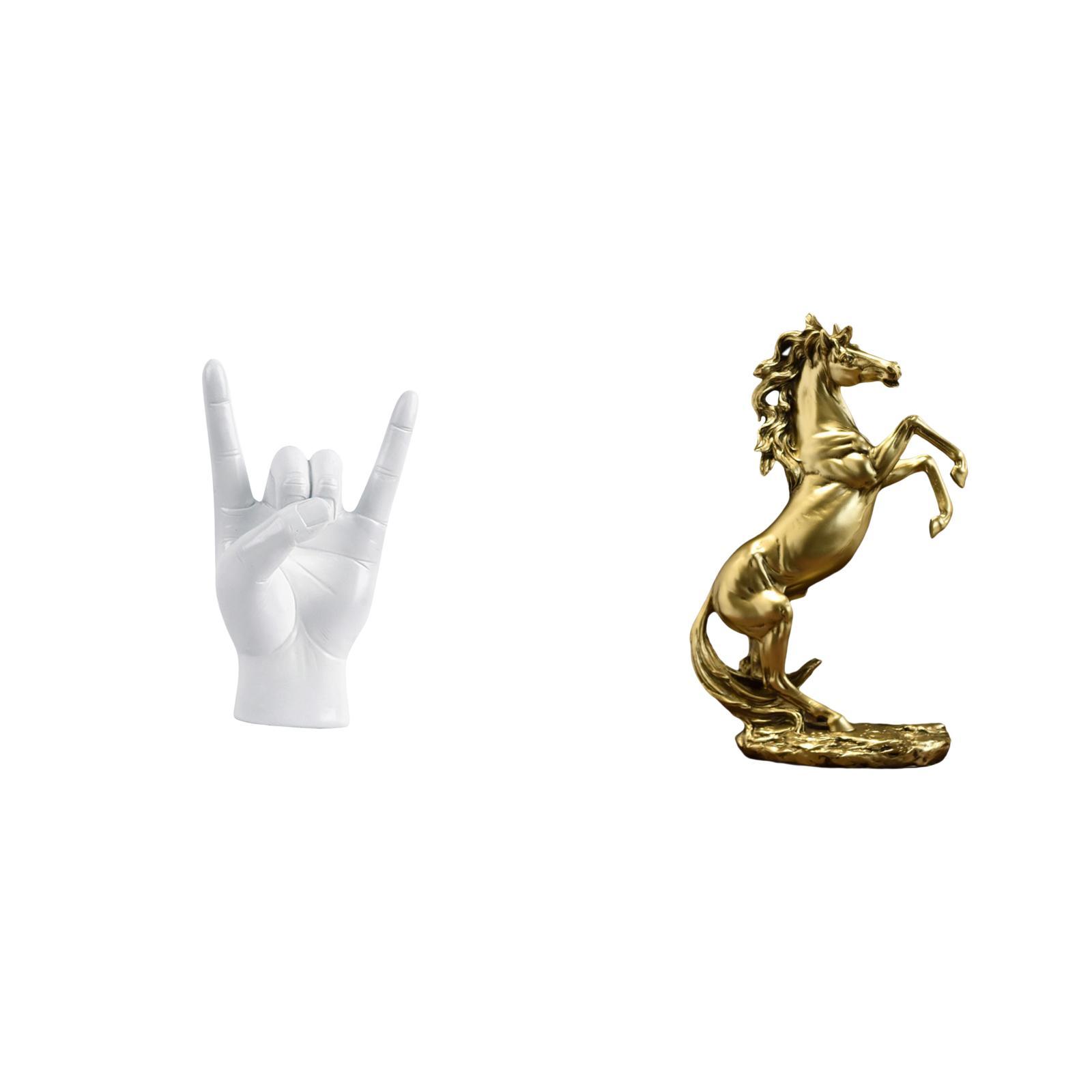 Rock Gesture Statue Horse Figurine Modern Resin Handcrafted Decoration ...