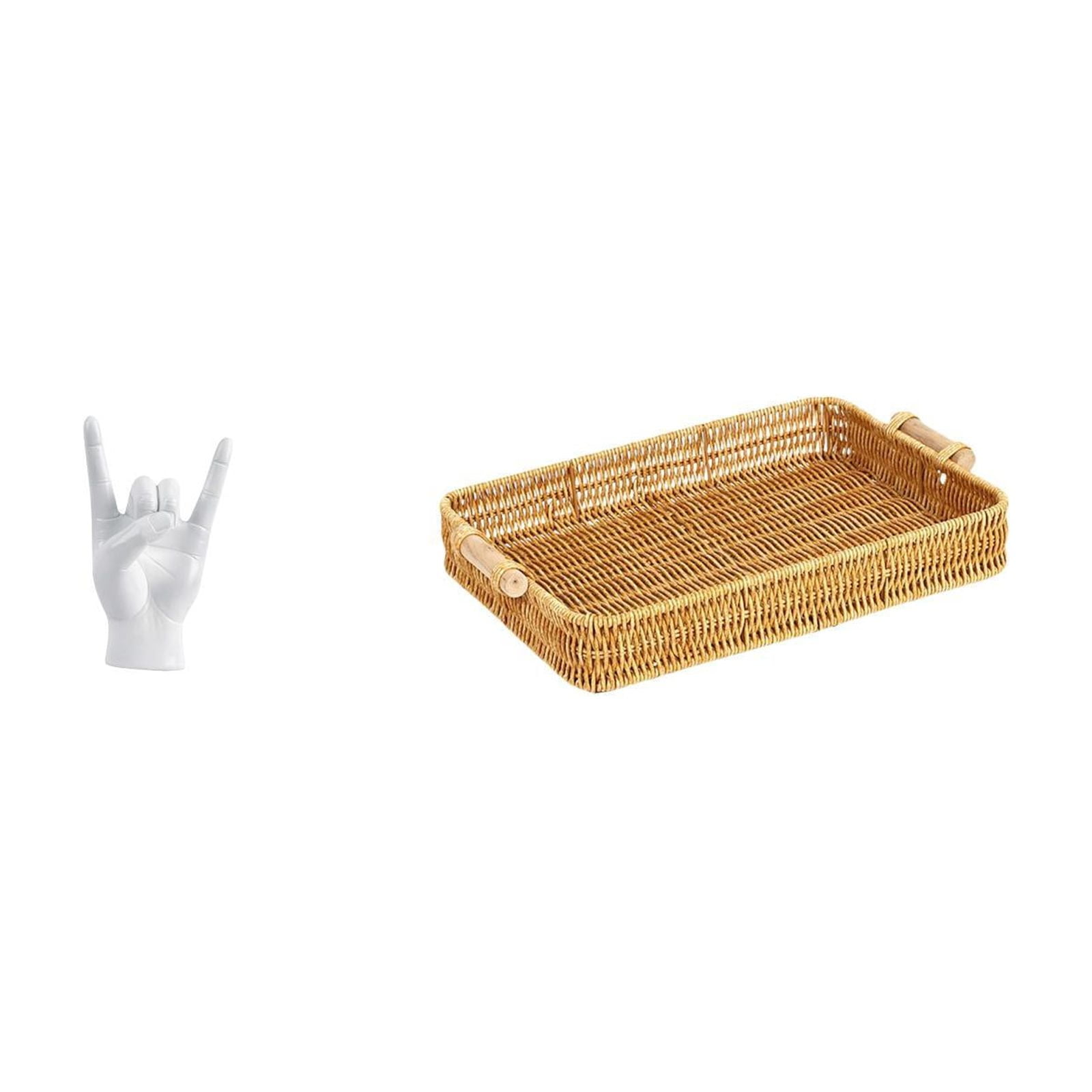 Rock Gesture Statue Woven Storage Basket Bread Tray Durable Resin ...