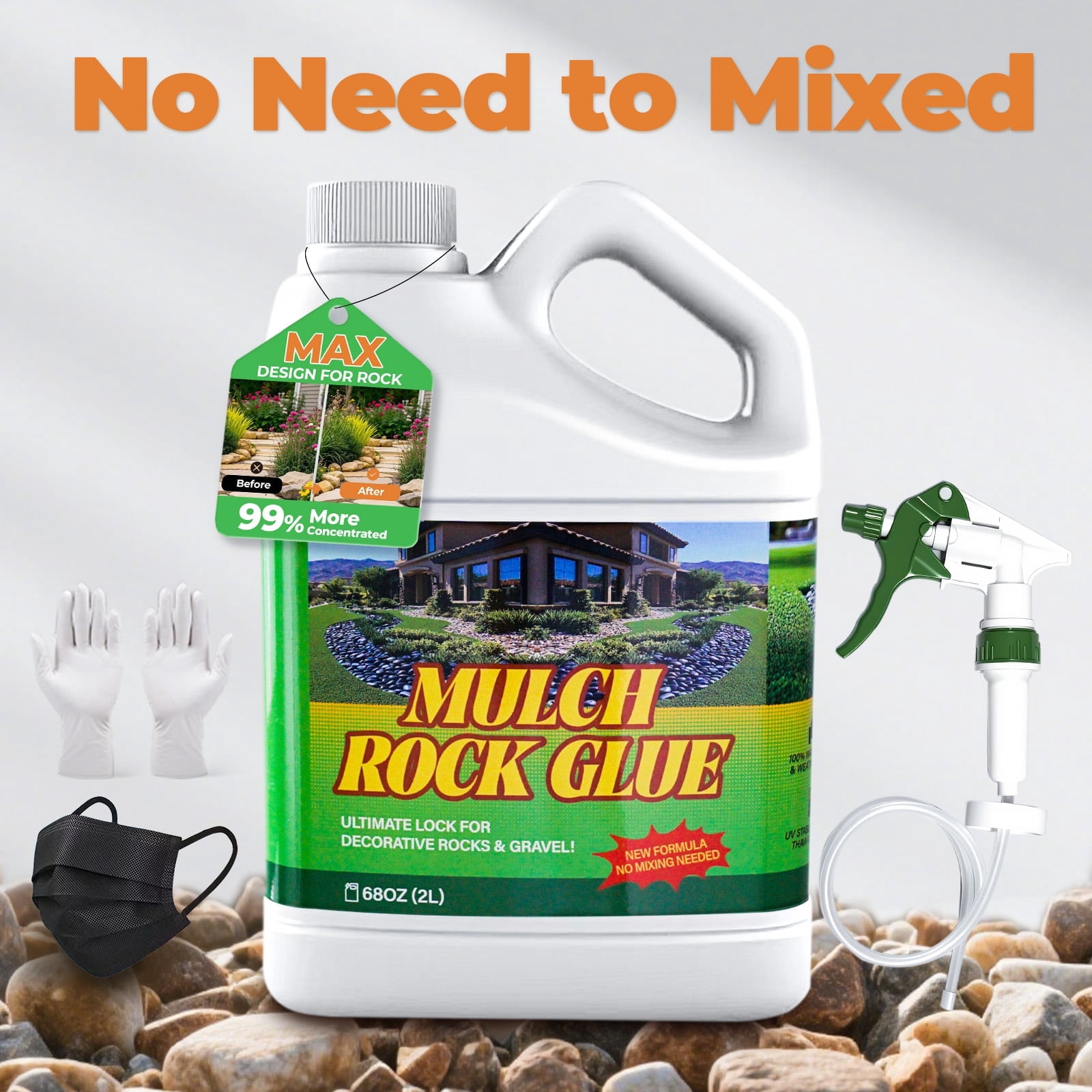 Rock Glue Mulch Glue 68oz Fast-Dry Non-Toxic Dries Clear Strong ...