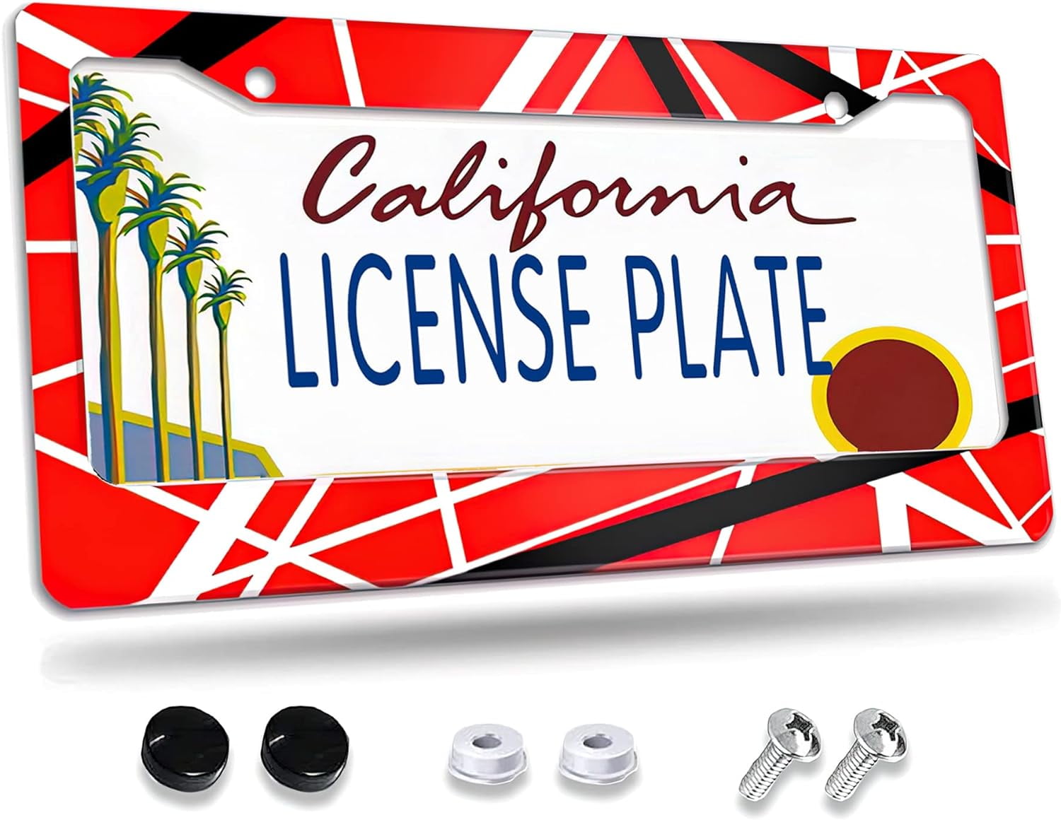Rock Guitarist License Plate Frame,Red Black White Stripes License ...
