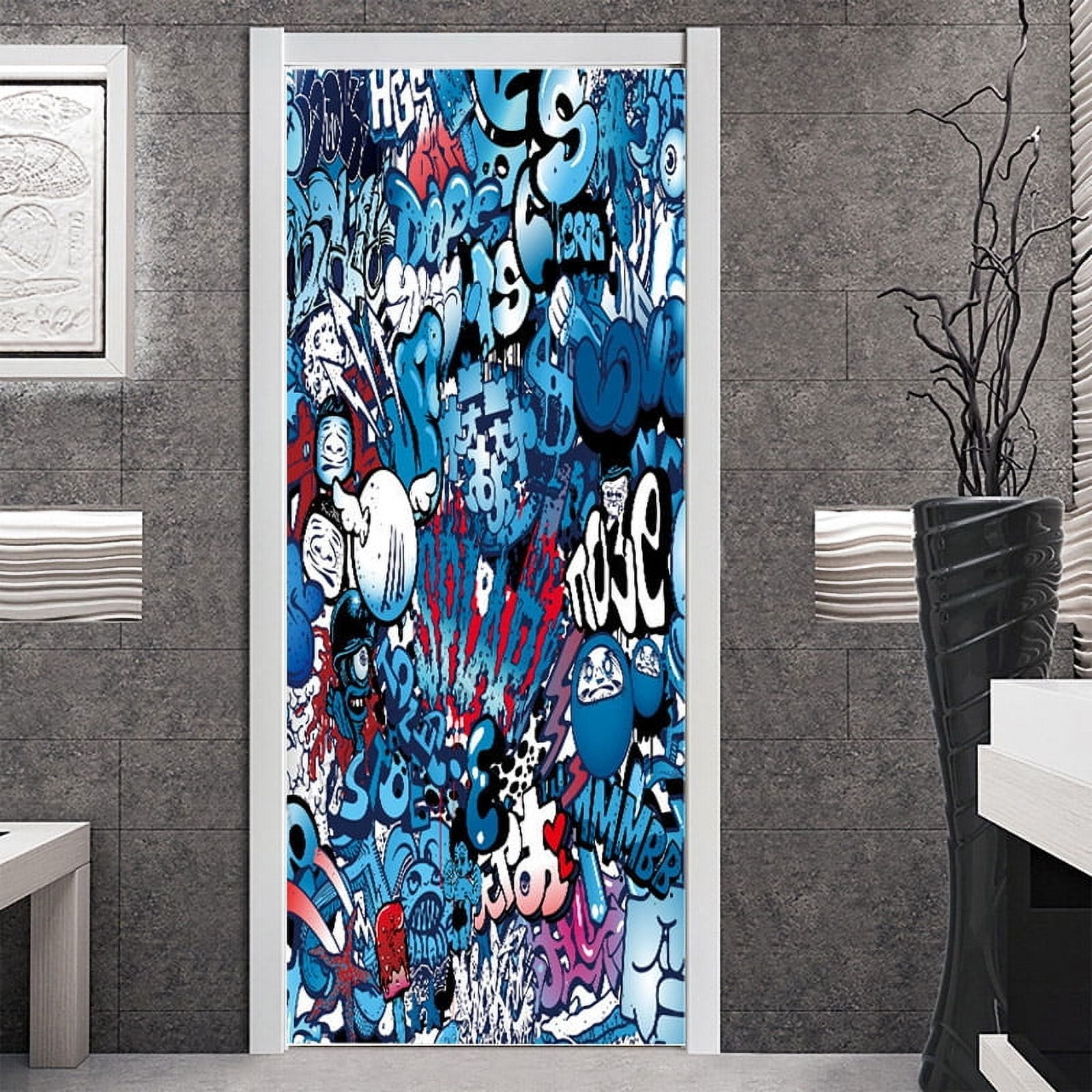 Rock Hip Hop Door Sticker Hippie Graffiti Wallpaper Retro Style Mural ...