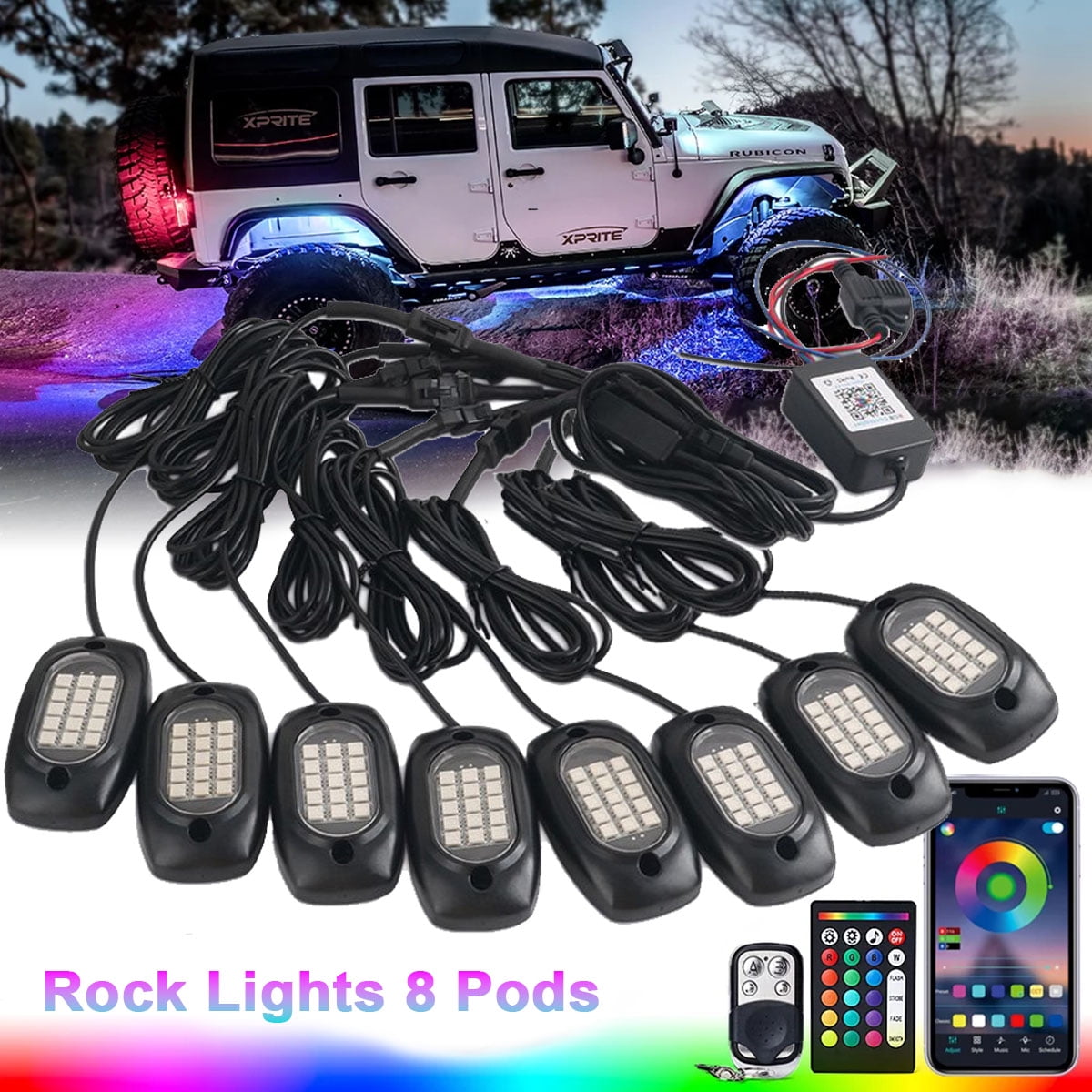 Rock Lights 8 Pods, Remote RGB LED Undercarriage Neon Light Kit ...