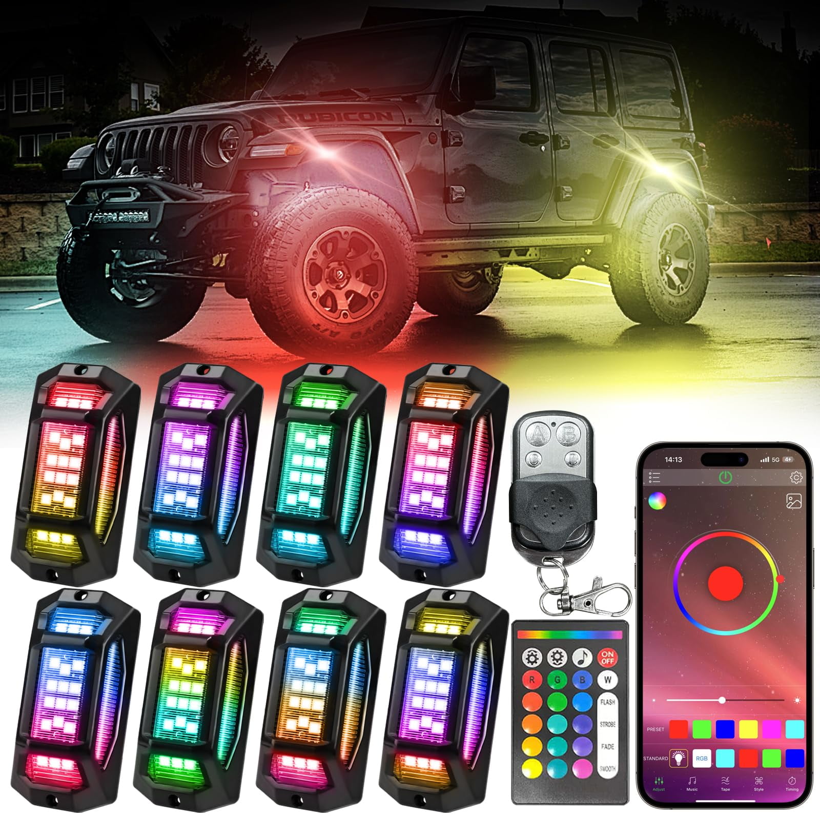 Rock Lights for Trucks, 8 Pods RGB LED Rock Lights Kit with APP/RF ...