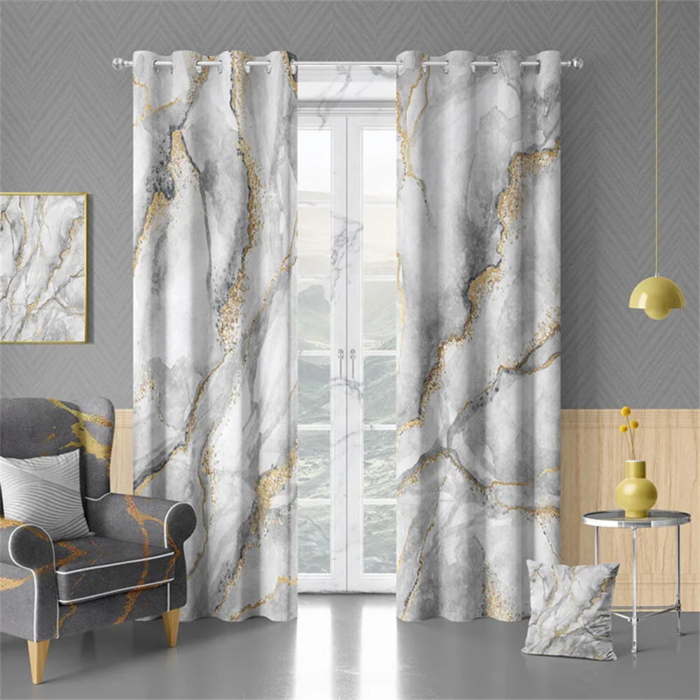 Rock Marble Print Luxury Gold Simple Window Curtains Blinds For Living ...