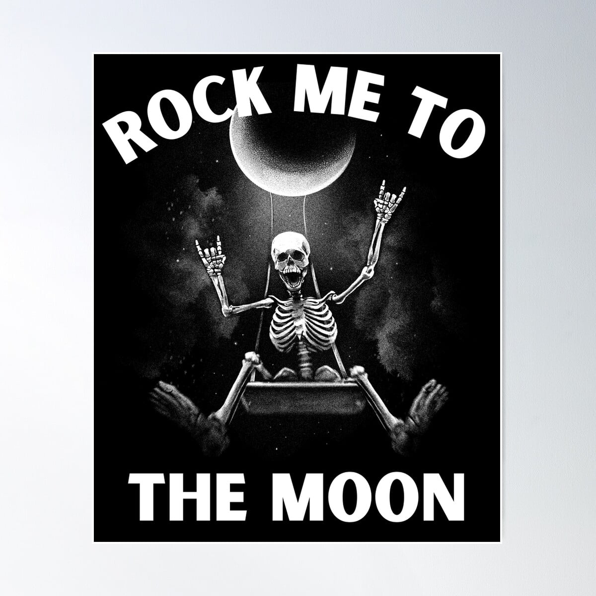 Rock Me To The Moon - Swinging Rock Skeleton - Rocker Poster Wall Art ...