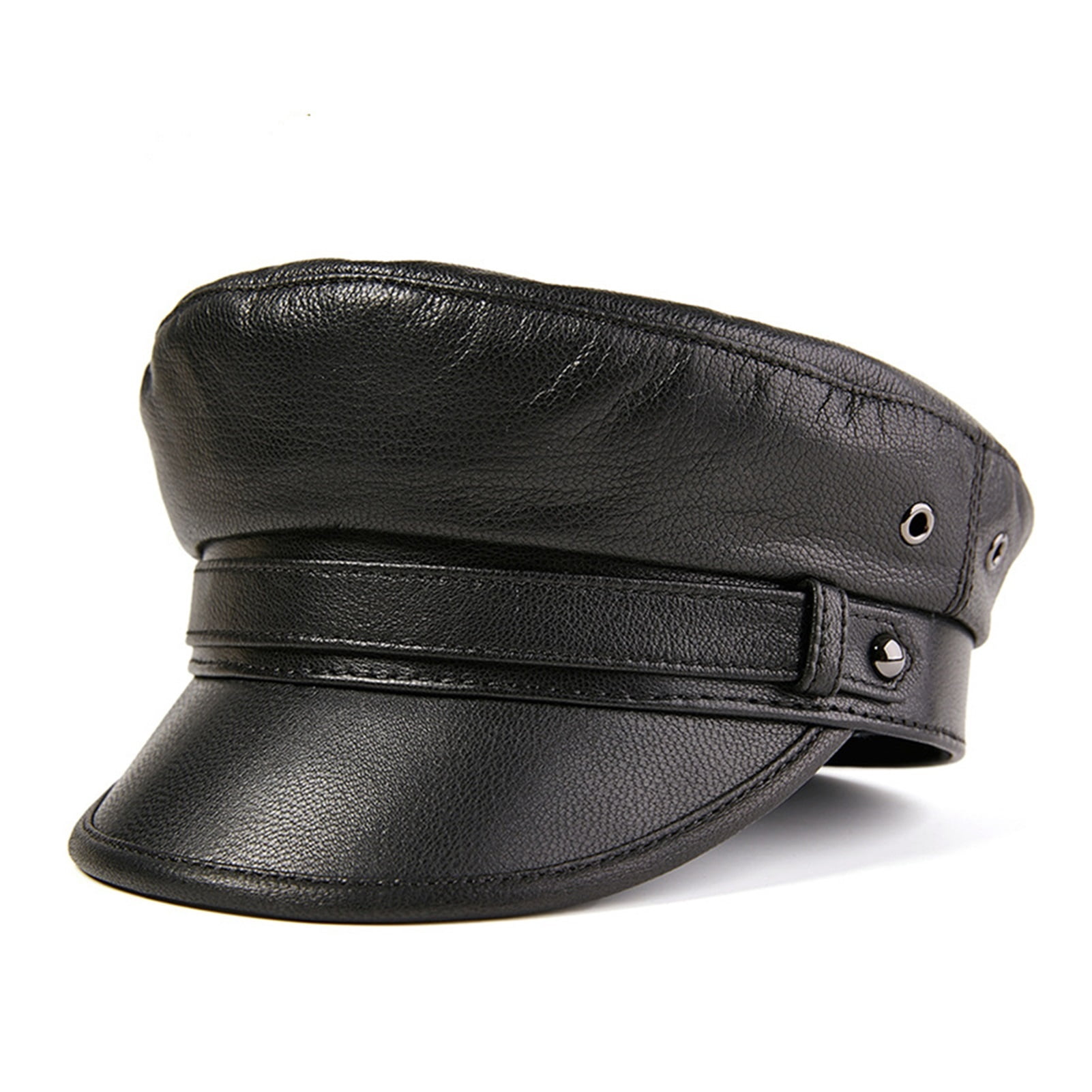 Rock Milit-ary Hat Men Genuine Leather Cap Motorcycle Coffee Male ...