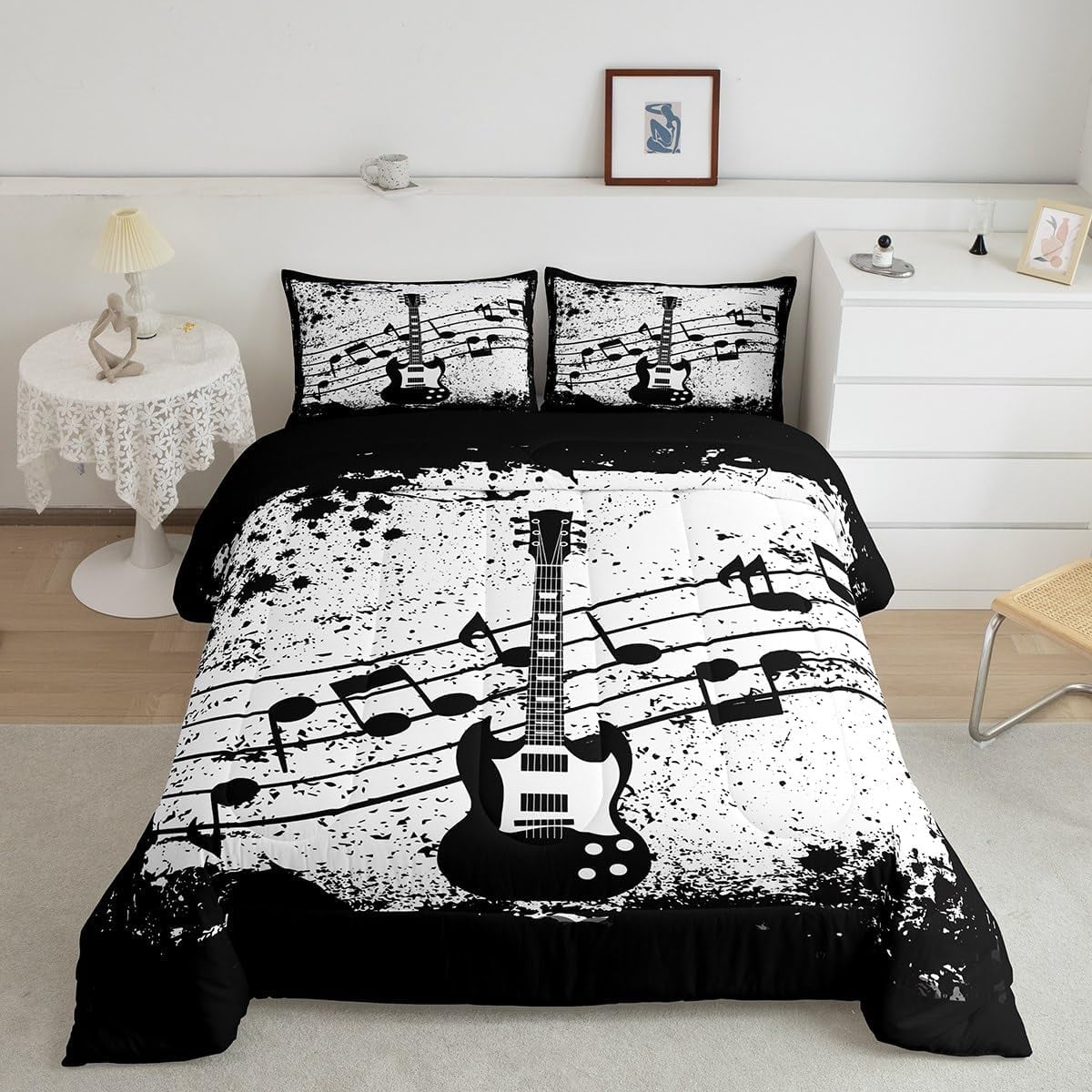Rock Music Comforter Set Full Musical Theme Bedding Set, Music Notes ...