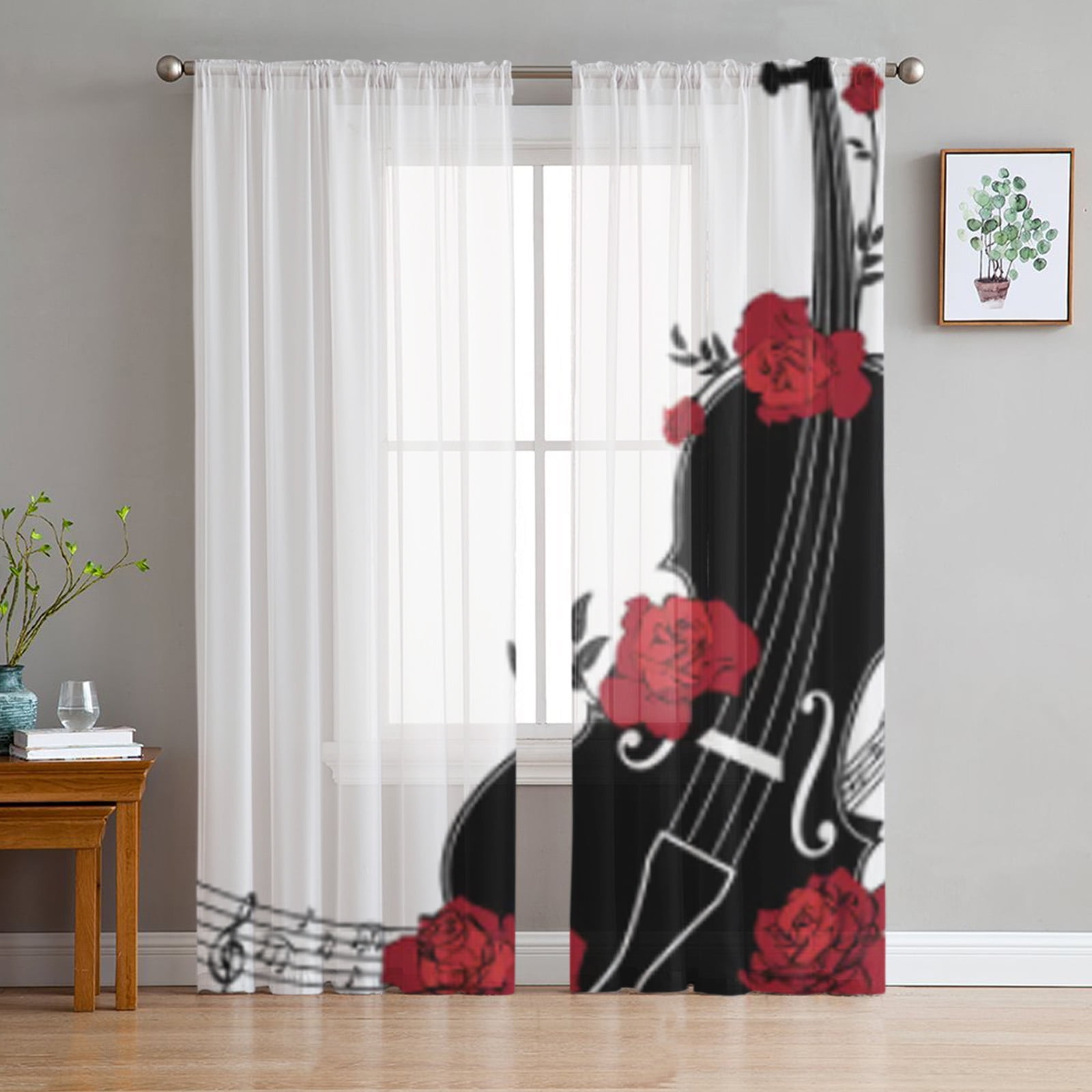Rock Music Drum Guitar Sheer Window Curtain for Living Room Bedroom ...