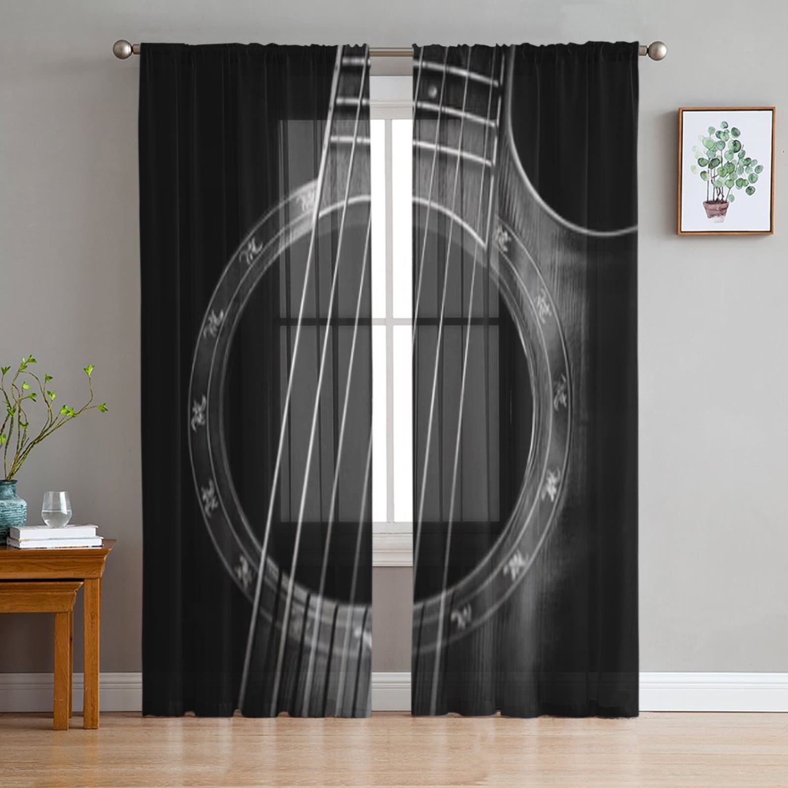 Rock Music Drum Guitar Sheer Window Curtain for Living Room Bedroom ...