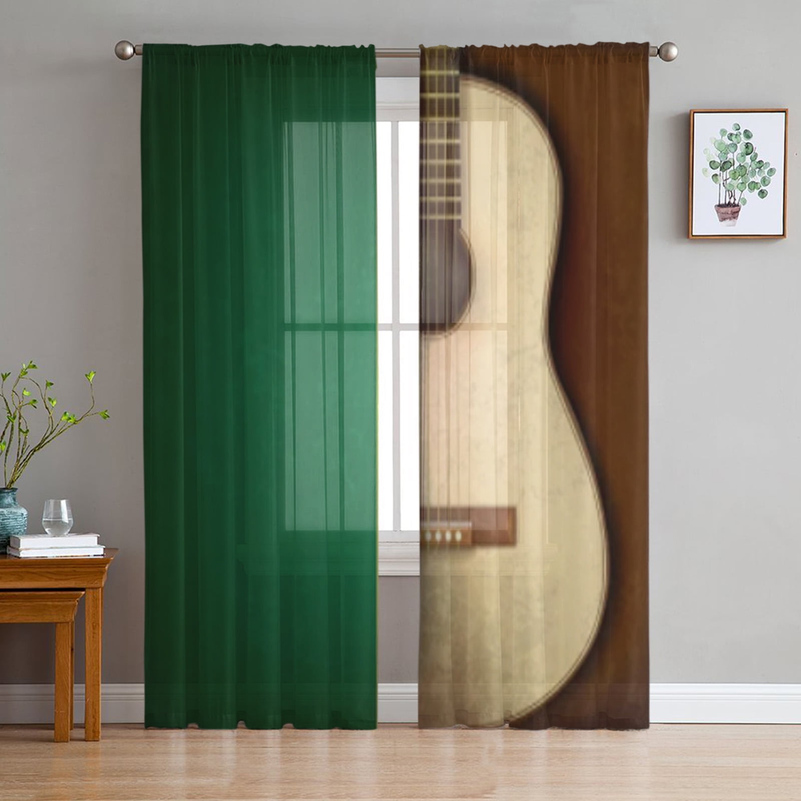 Rock Music Drum Guitar Sheer Window Curtain for Living Room Bedroom ...