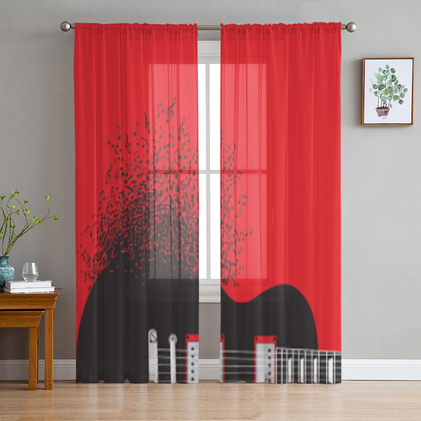 Rock Music Drum Guitar Sheer Window Curtain for Living Room Bedroom ...