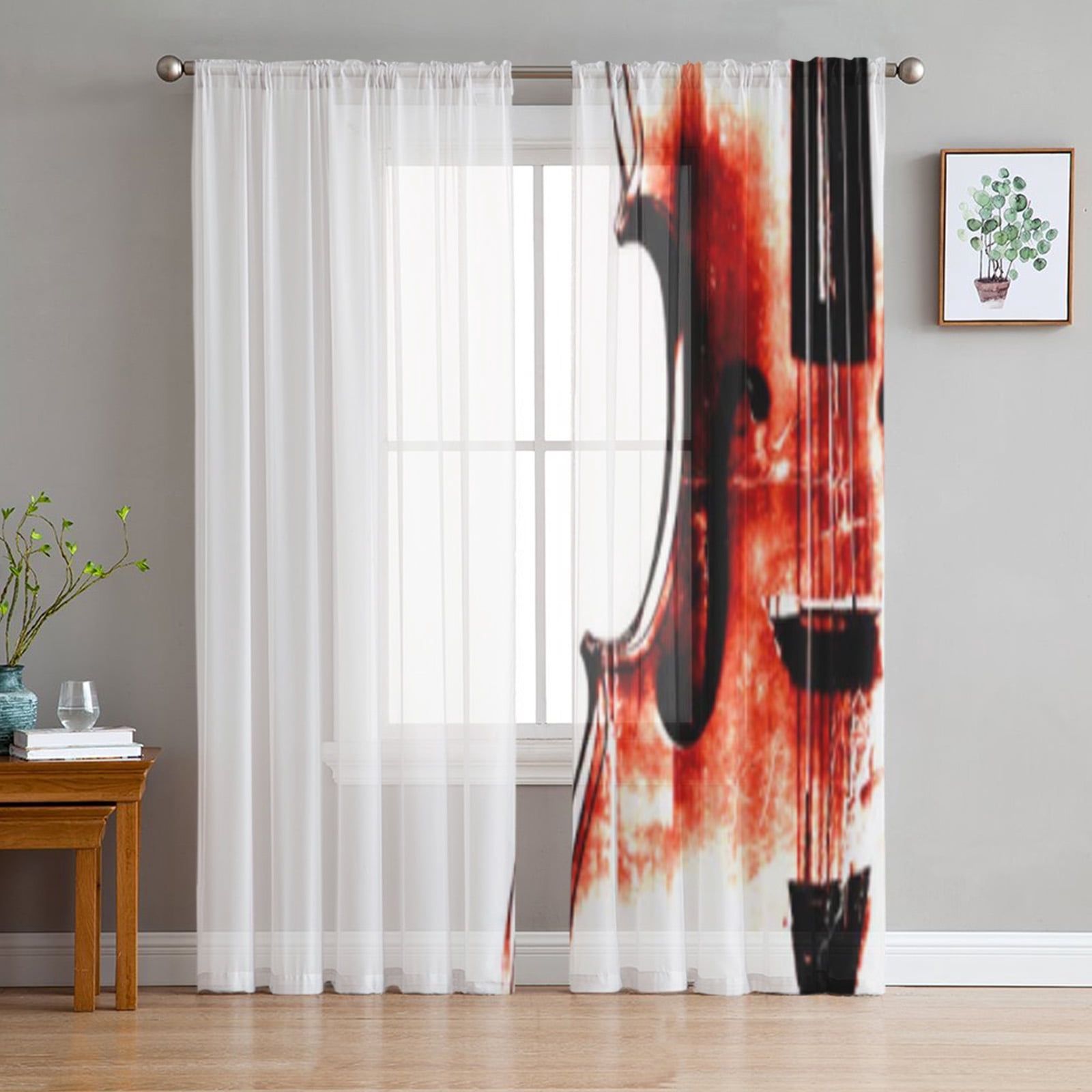 Rock Music Drum Guitar Sheer Window Curtain for Living Room Bedroom ...