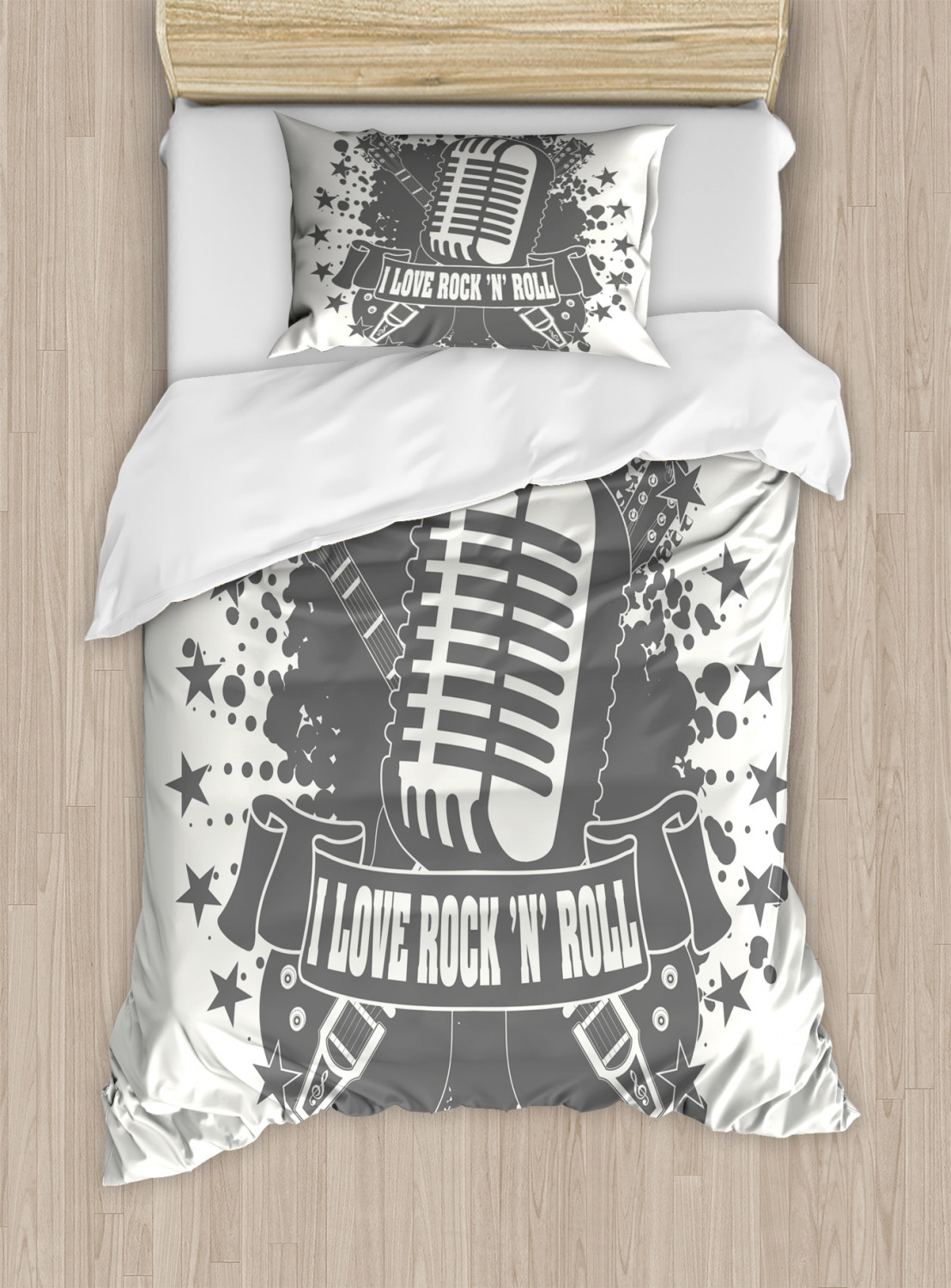 Rock Music Duvet Cover Set Twin Size, Monochrome Microphone Retro Style ...