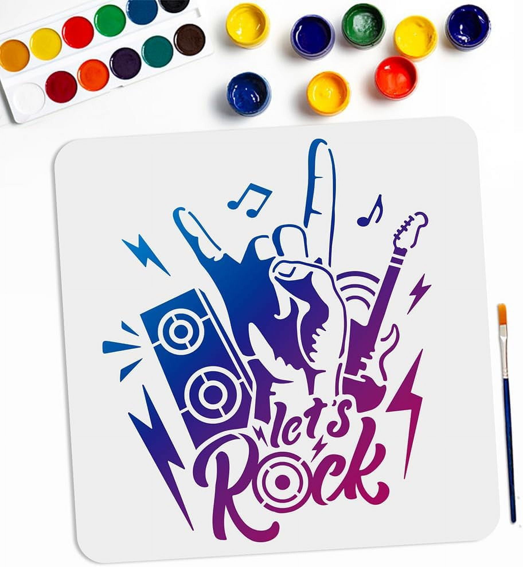Rock Music Guitar Stencils 11.8×11.8inch Let's Rock Large Musical ...