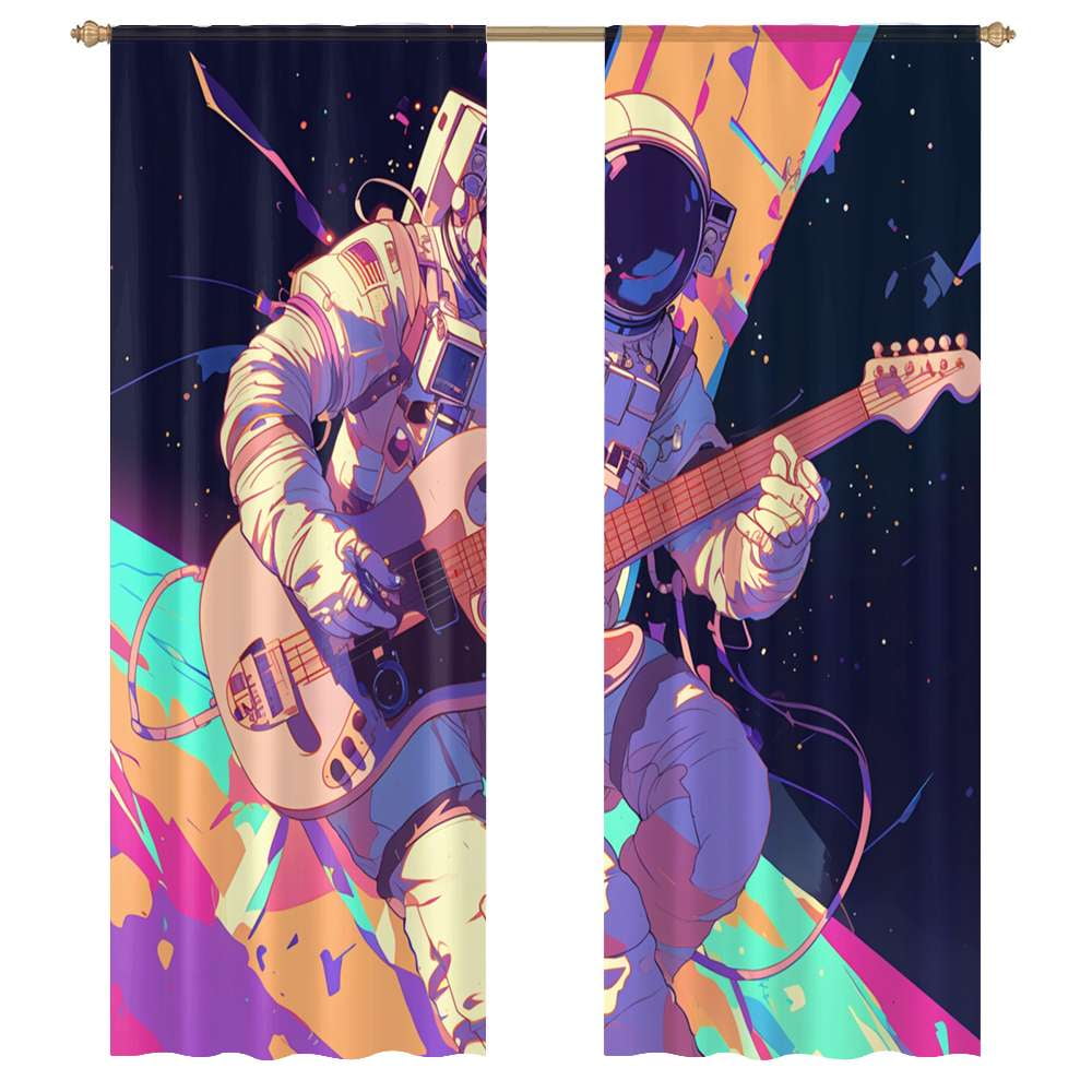 Rock Music In Space Tulle Curtains For Living Room Chiffon Sheer Voile ...