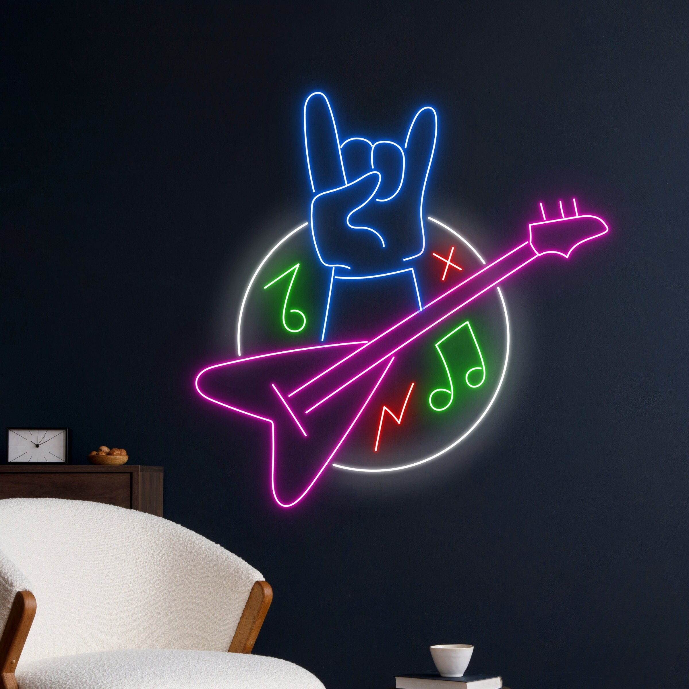 Rock Music Led Sign, Rock N Roll Neon Light, Electric Guitar Neon Sign ...