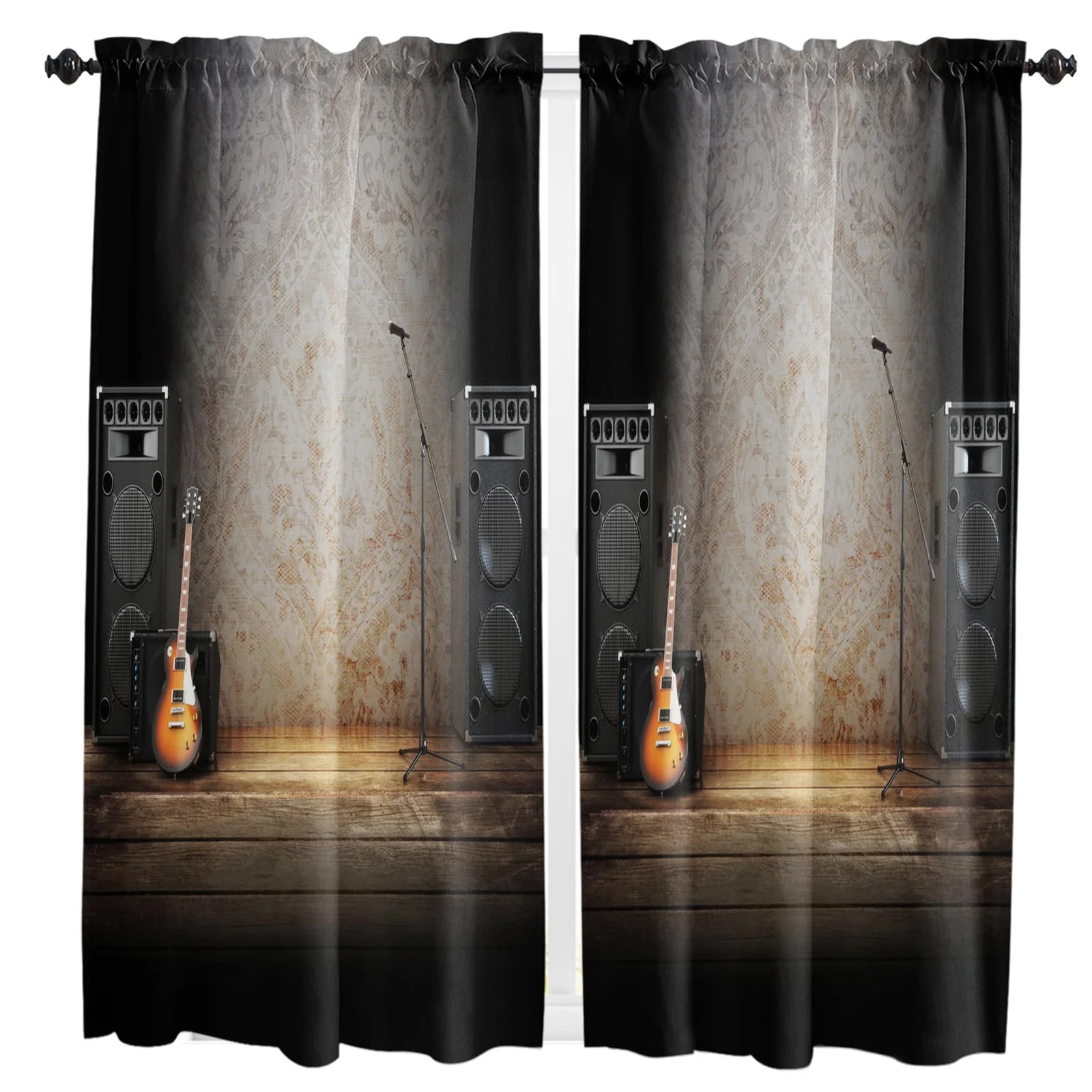 Rock Music Speaker Guitar Curtains For Living Room Kitchen Curtain ...
