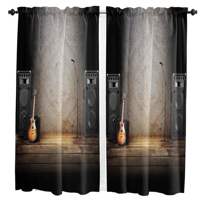 Rock Music Speaker Guitar Curtains For Living Room Kitchen Curtain ...