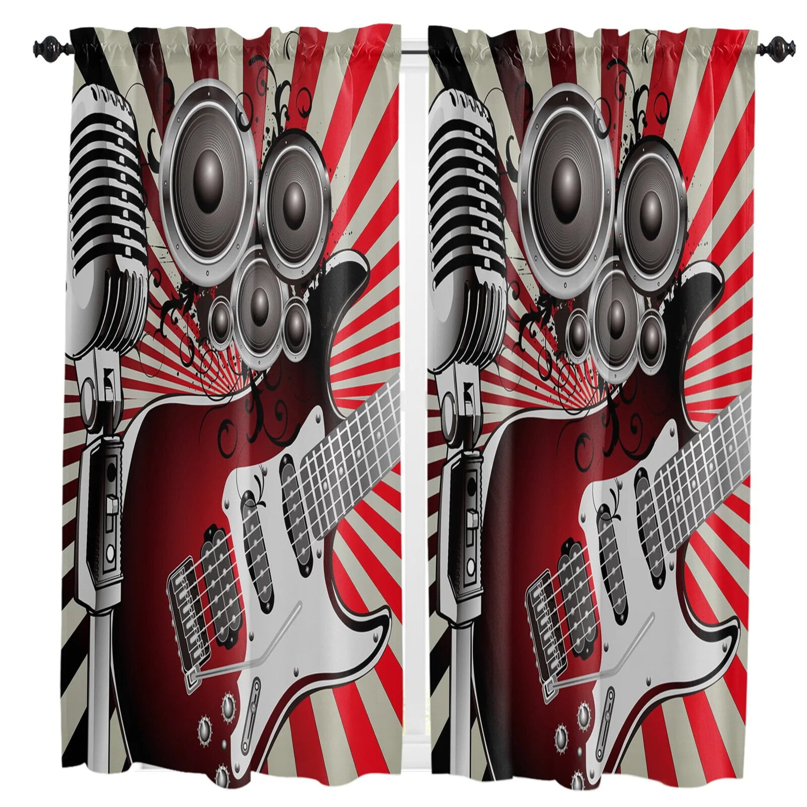 Rock Music Speaker Guitar Curtains For Living Room Kitchen Curtain ...