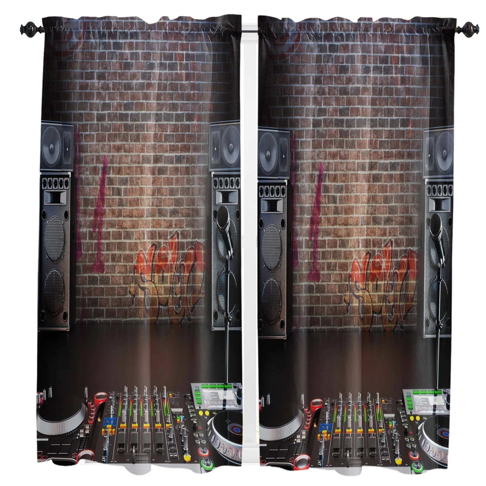 Rock Music Speaker Guitar Curtains For Living Room Kitchen Curtain ...
