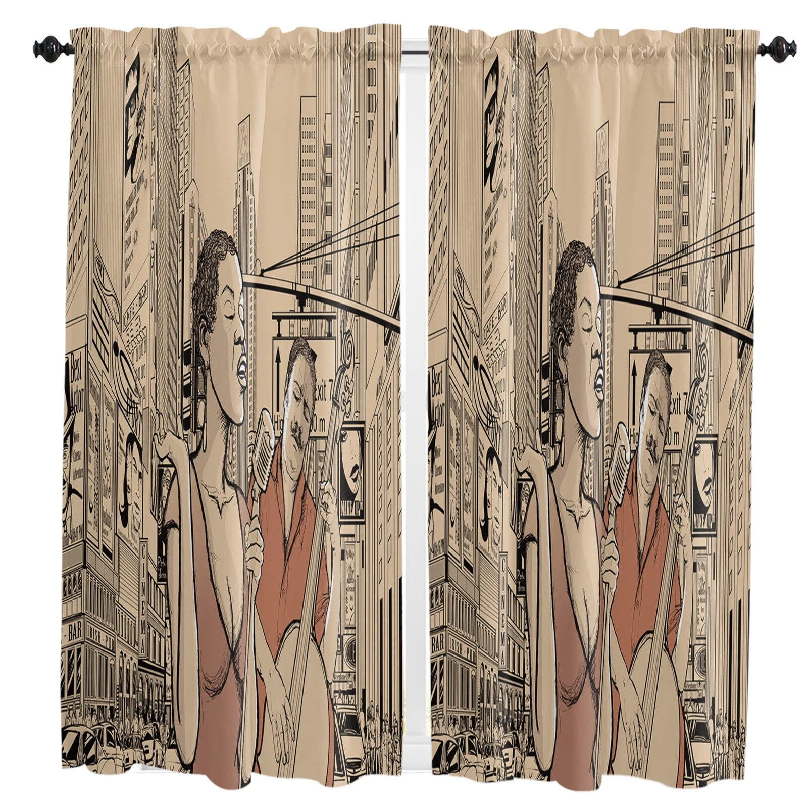 Rock Music Speaker Guitar Curtains For Living Room Kitchen Curtain ...