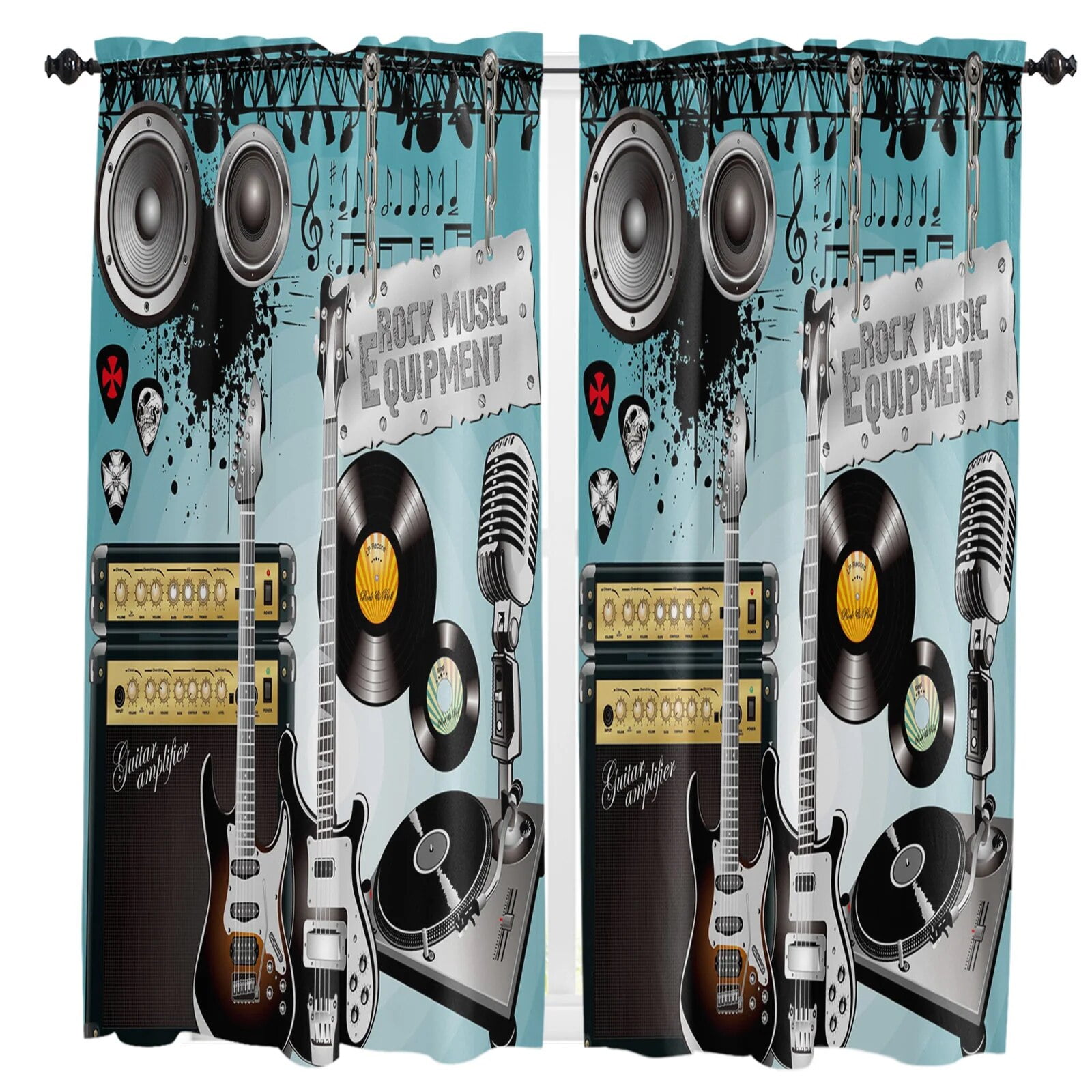 Rock Music Speaker Guitar Curtains For Living Room Kitchen Curtain ...