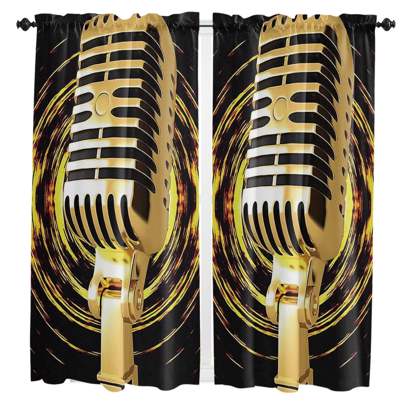 Rock Music Speaker Guitar Curtains For Living Room Kitchen Curtain ...