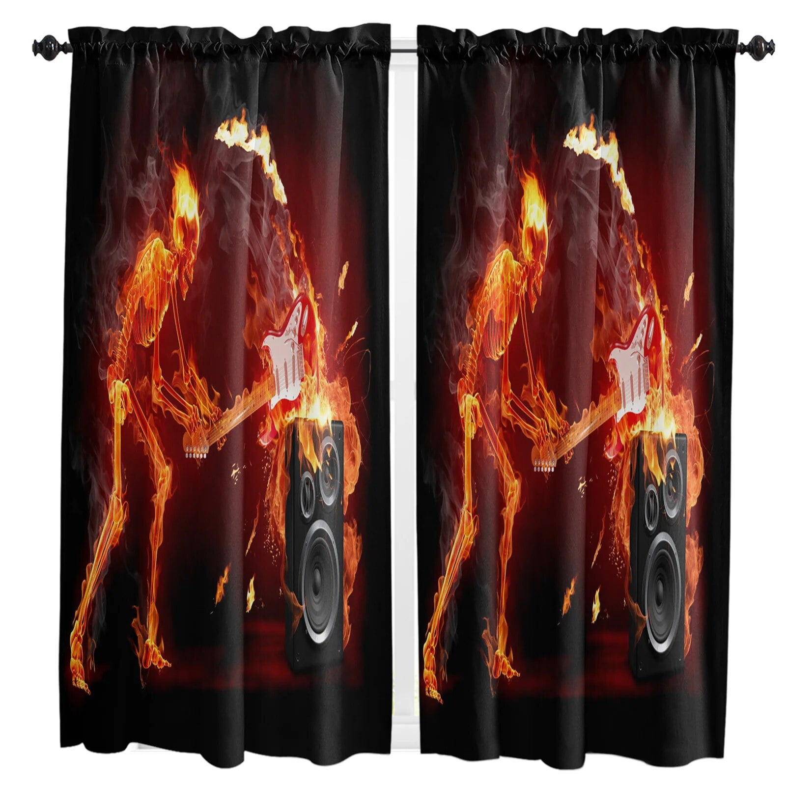 Rock Music Speaker Guitar Curtains For Living Room Kitchen Curtain ...