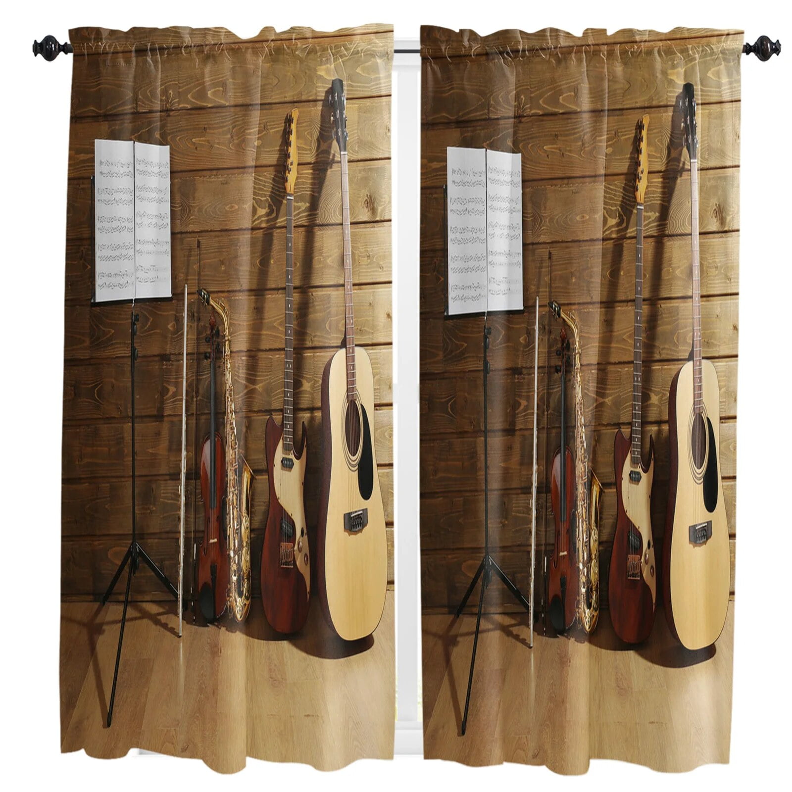 Rock Music Speaker Guitar Curtains For Living Room Kitchen Curtain ...