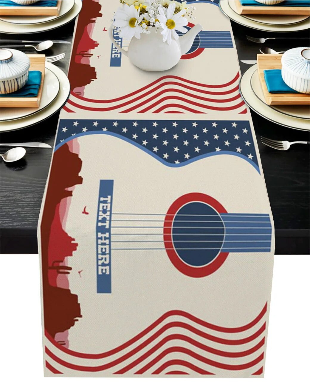 Rock Music Speaker Guitar Table Runner Modern Party Dining Table Runner ...